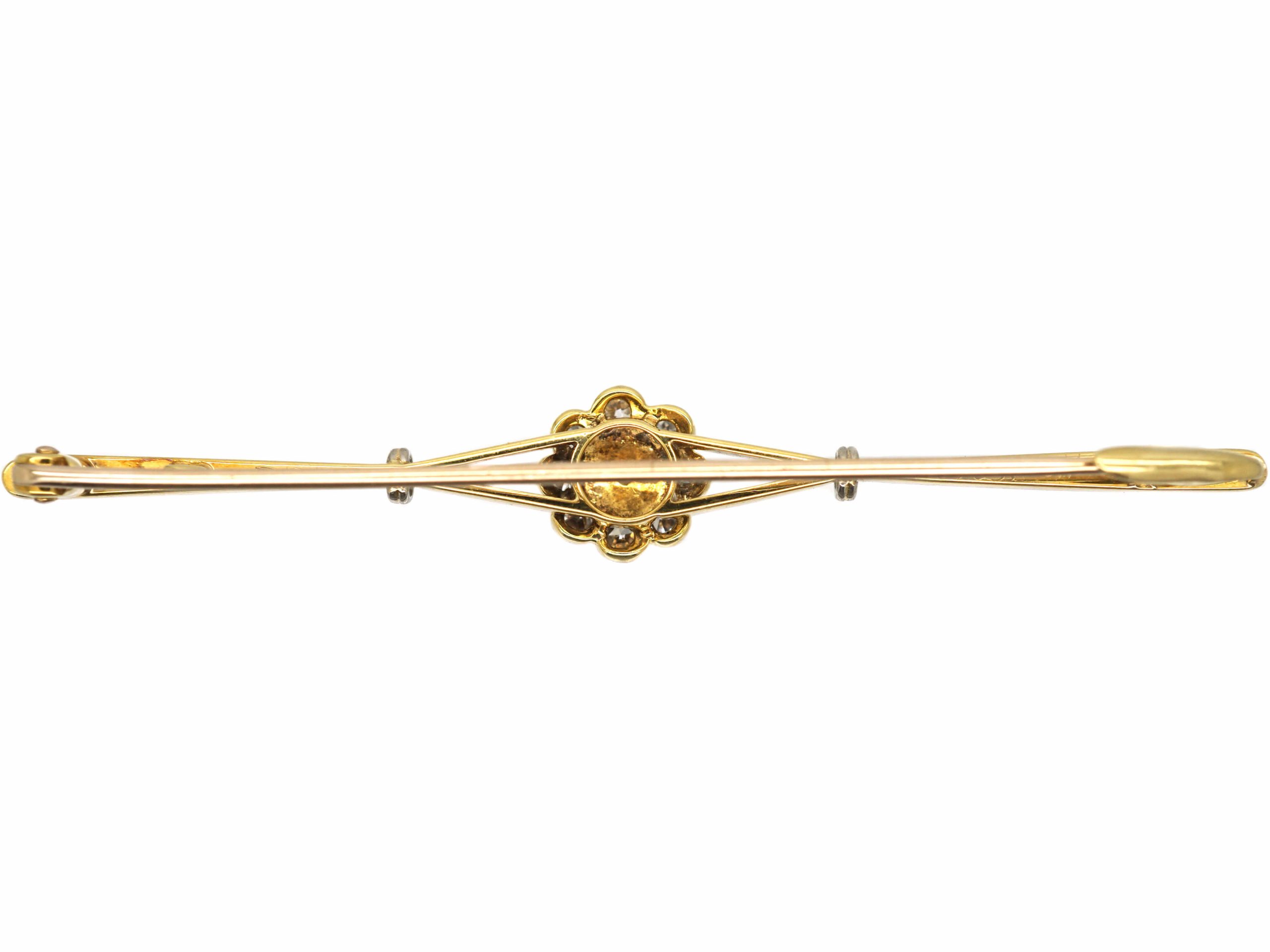 Edwardian 15ct Gold & Platinum, Diamond & Pearl Daisy Cluster Bar ...