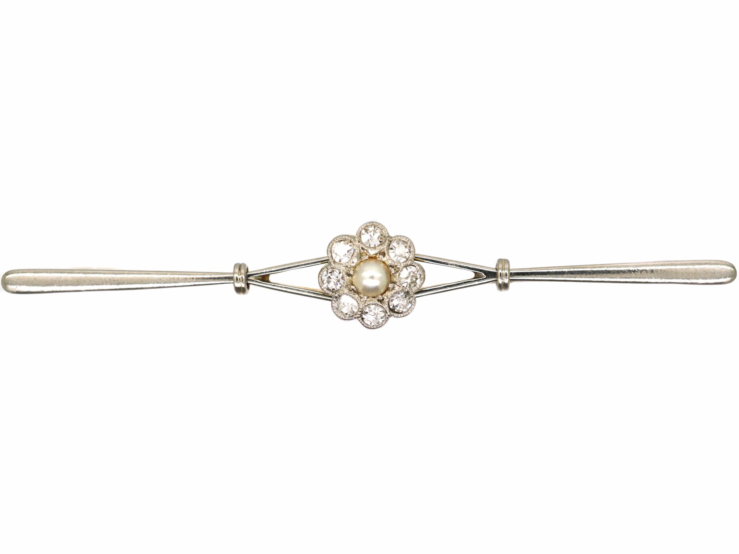 Edwardian 15ct Gold & Platinum, Diamond & Pearl Daisy Cluster Bar ...