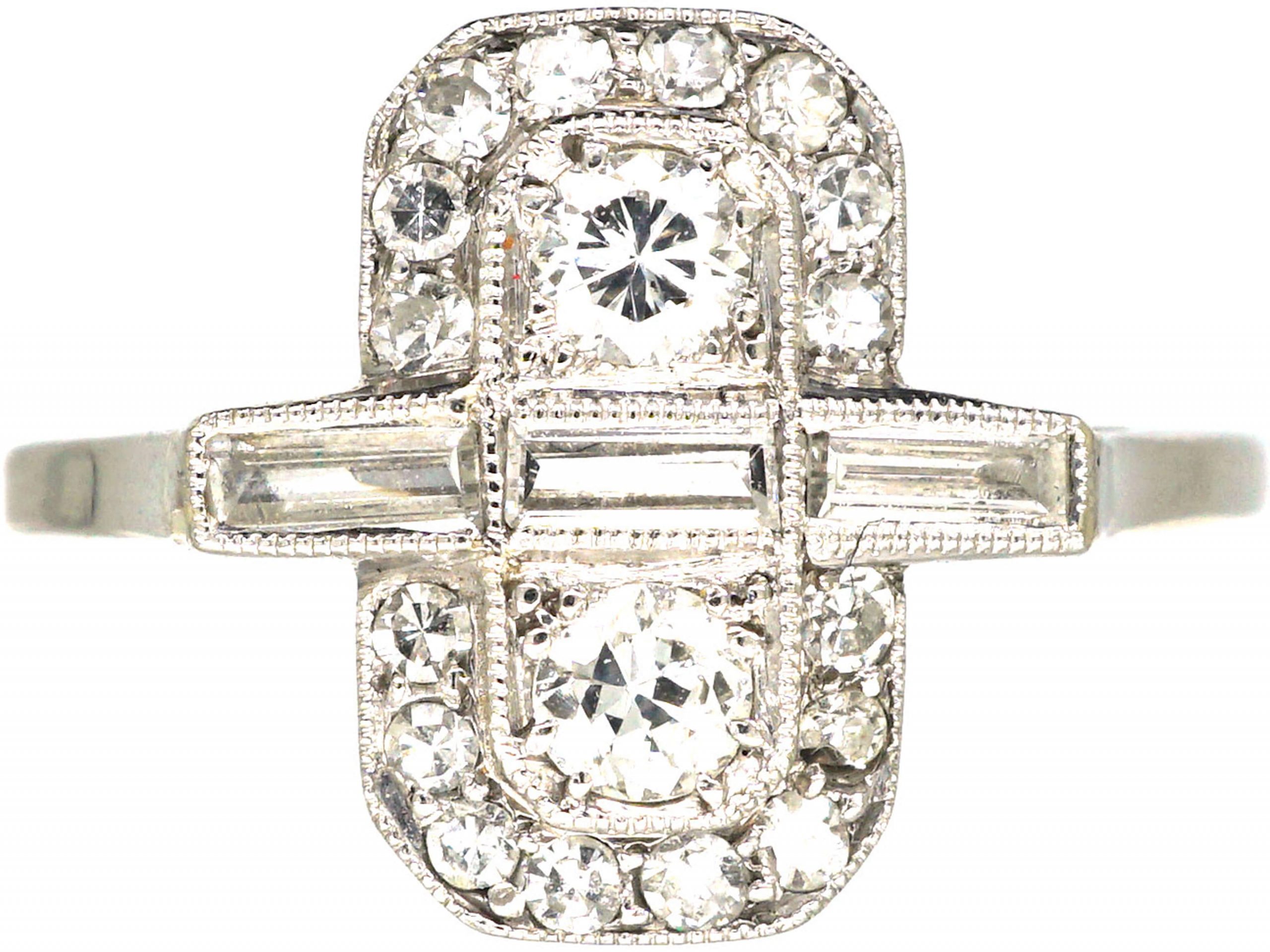 Art Deco Rectangular Shaped Ring with Round & Baguette Diamonds (700S ...