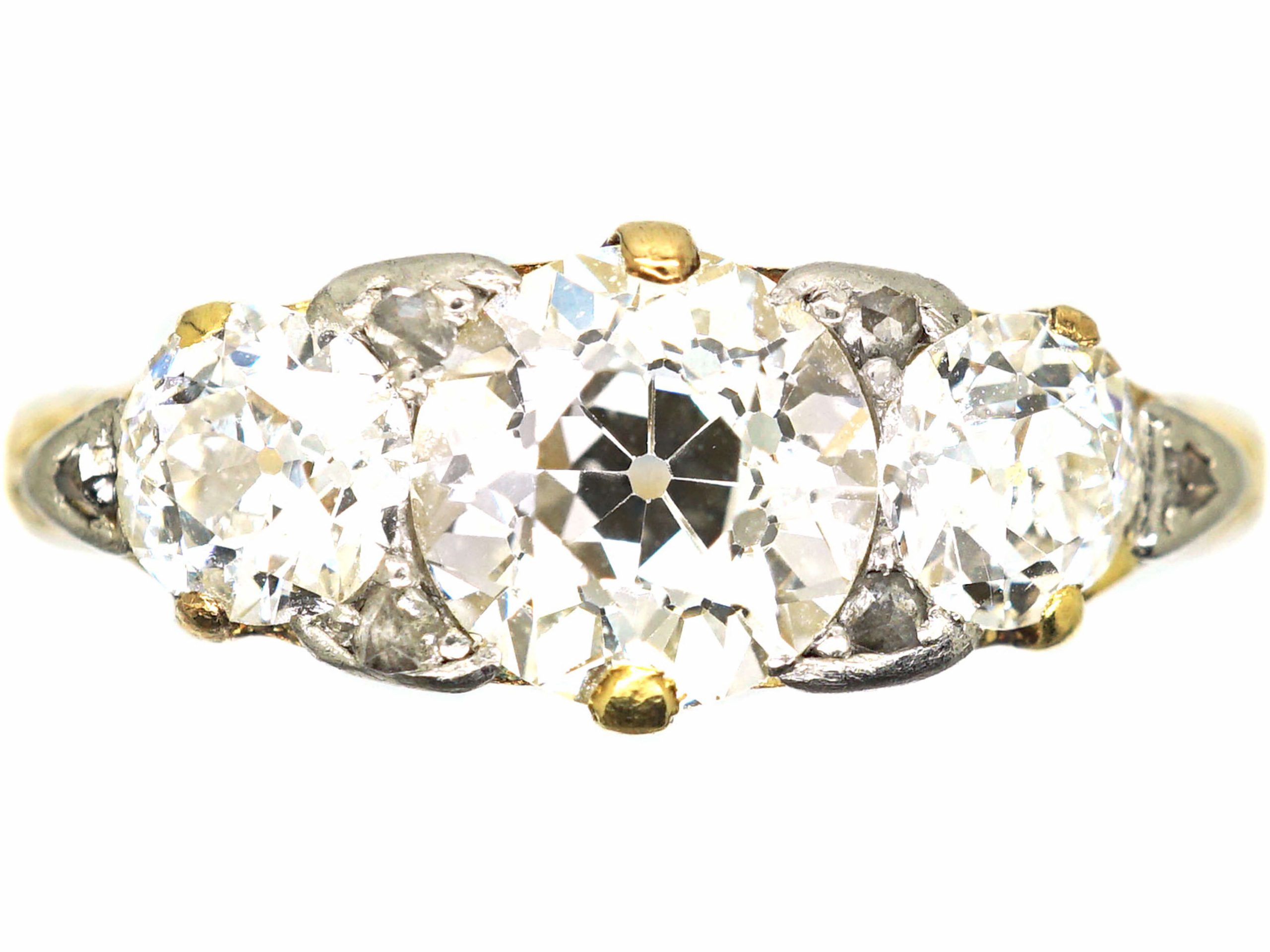 Victorian 18ct Gold, Three Stone Diamond Carved Half Hoop Ring (795S ...