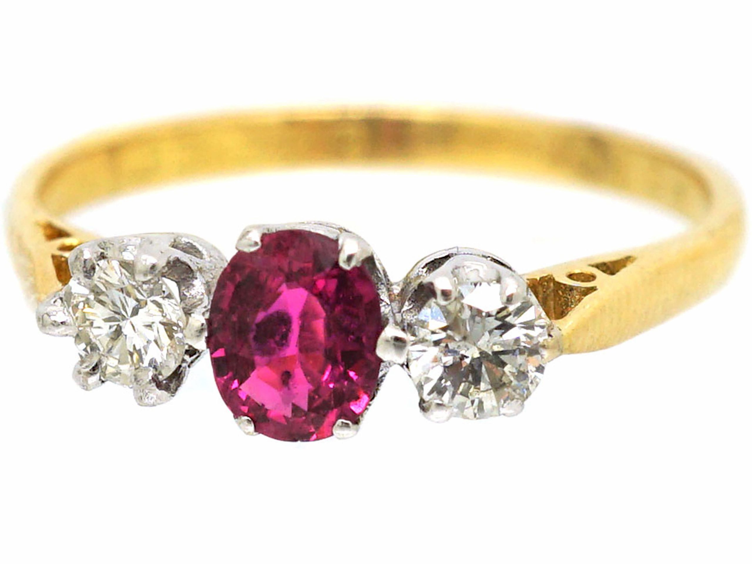 18ct Gold, Three Stone Ruby & Diamond Ring (801S) | The Antique ...