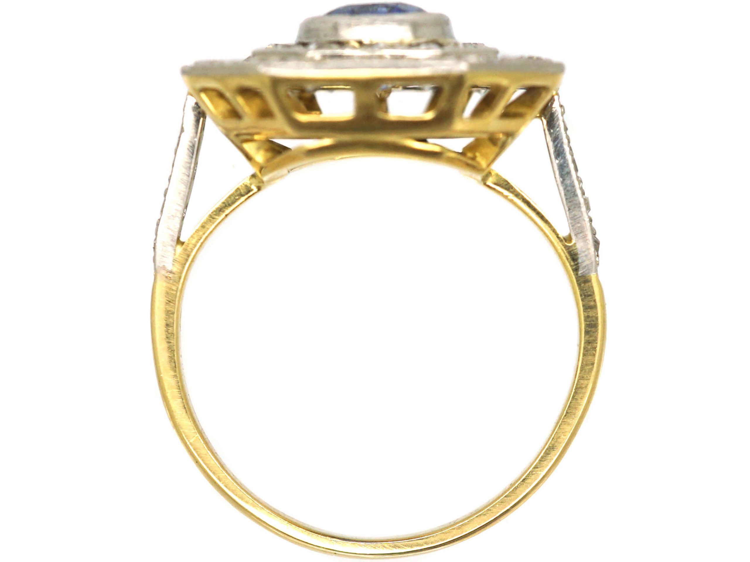 Art Deco 18ct Gold & Platinum, Sapphire & Diamond Octagonal Shaped Ring ...