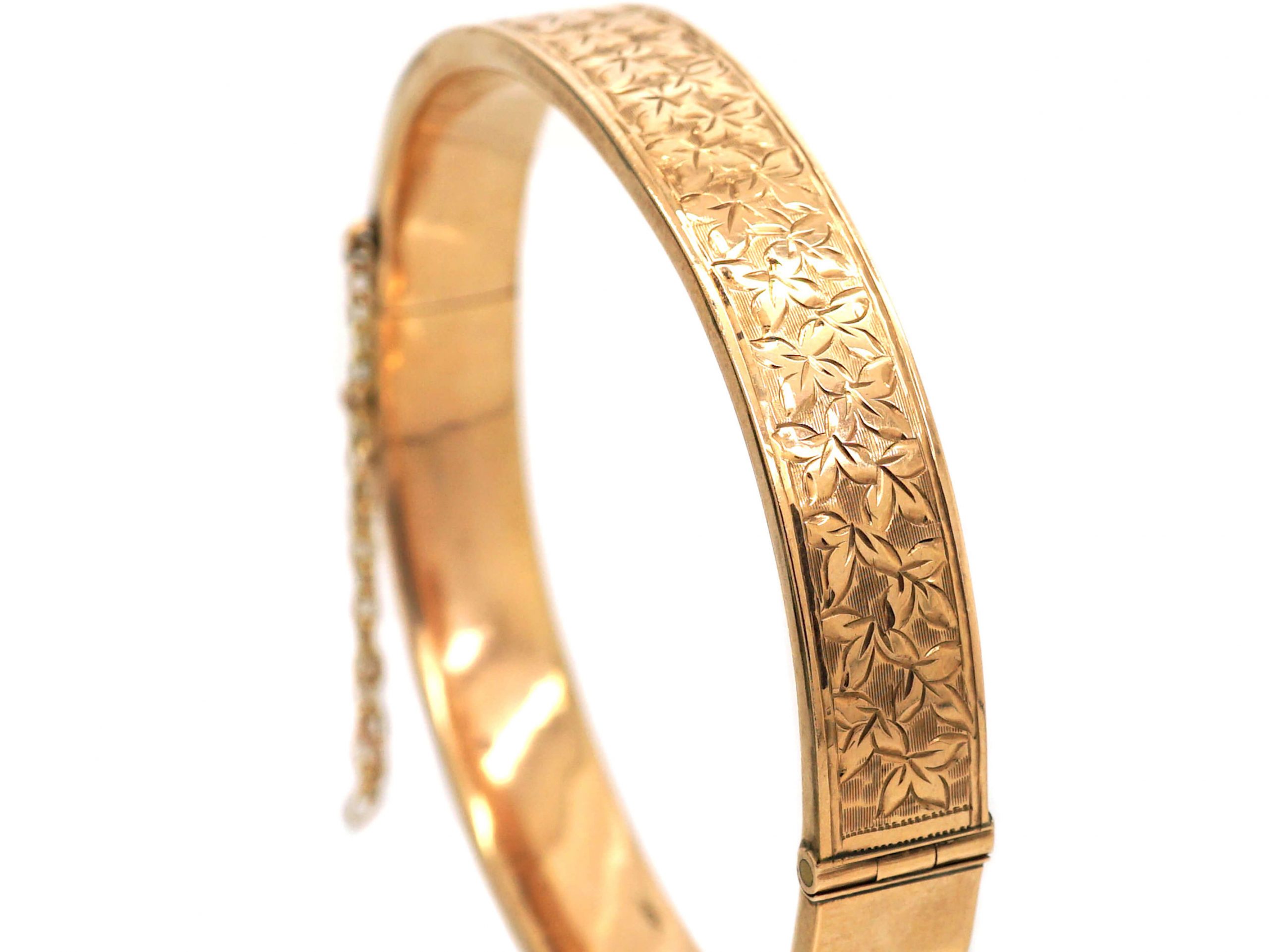 Edwardian 9ct Gold Bangle with Ivy Leaf Detail (673S) | The Antique ...