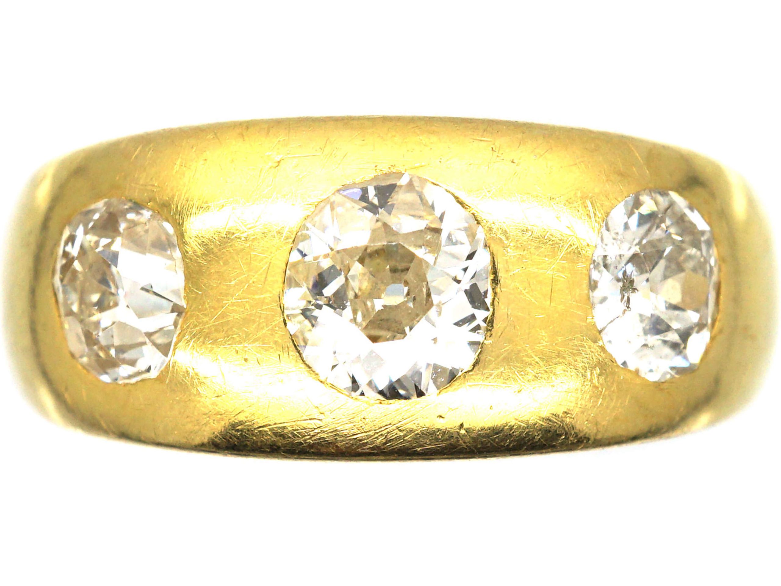 Victorian 18ct Gold, Three Stone Old Mine Cut Diamond Rub Over Set Ring ...