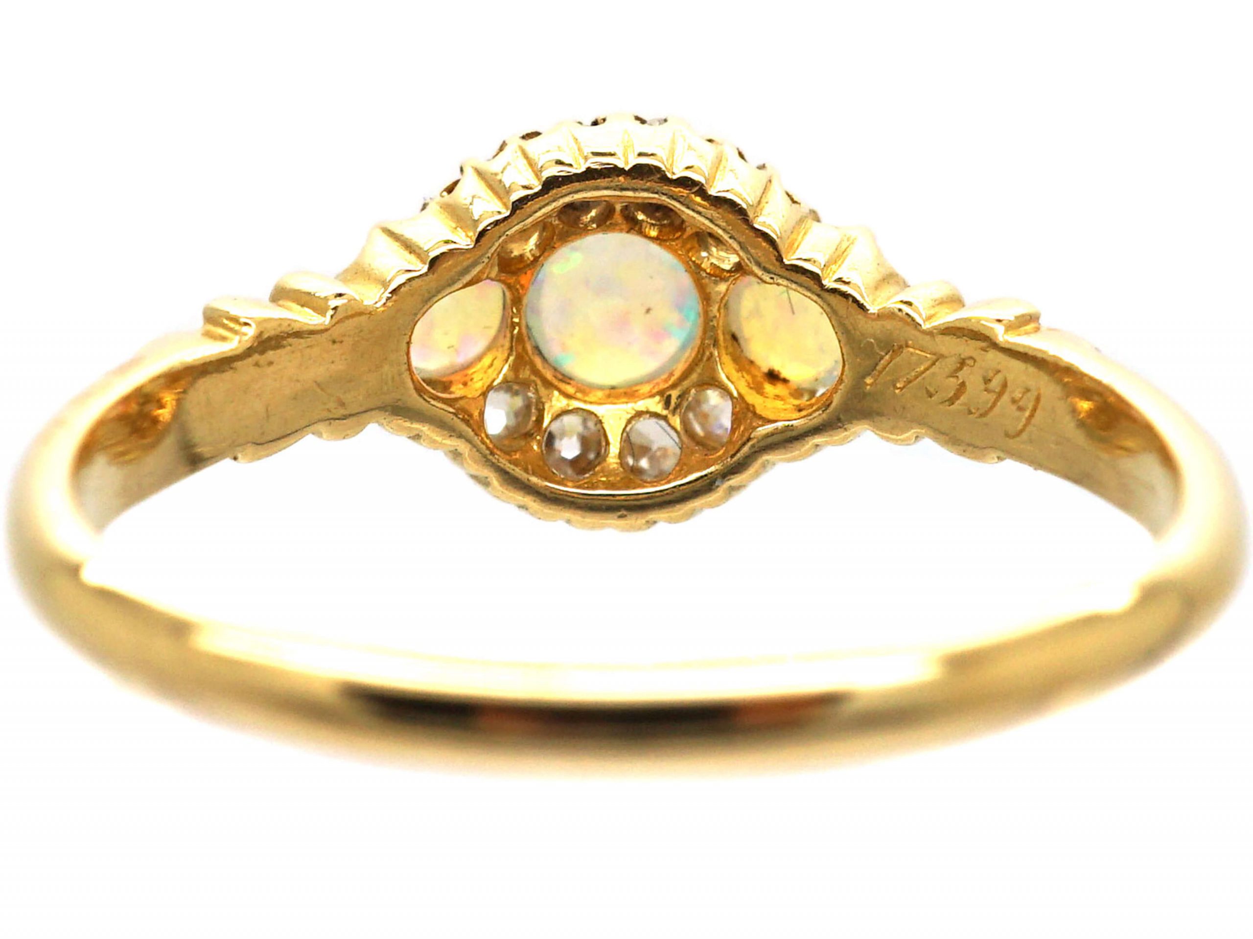 Edwardian 18ct Gold, Three Stone Opal & Diamond Ring made by Alabaster ...