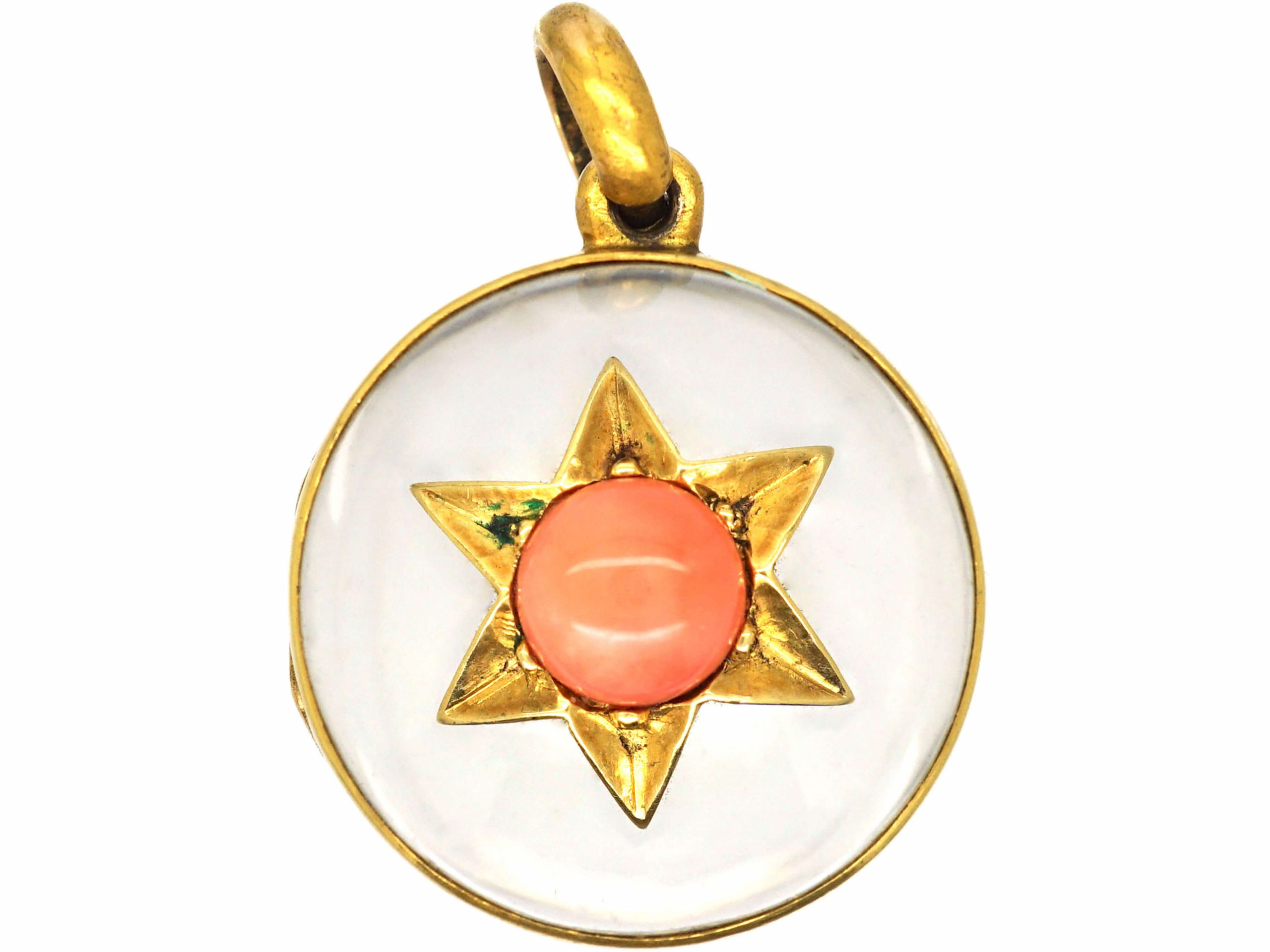Victorian 18ct Gold & Rock Crystal Locket with Coral Star Motif (720S ...