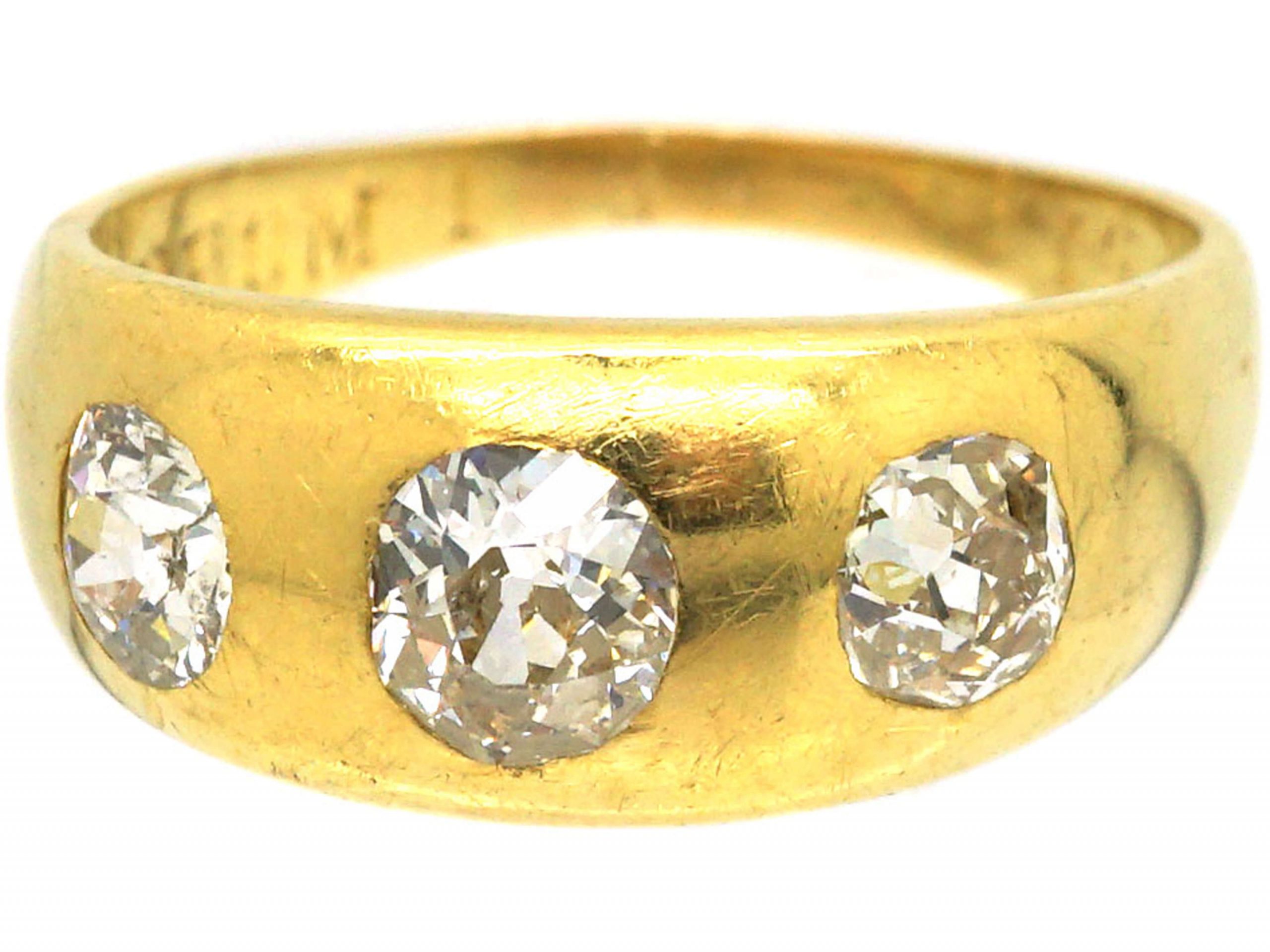 Victorian 18ct Gold, Three Stone Old Mine Cut Diamond Rub Over Set Ring ...