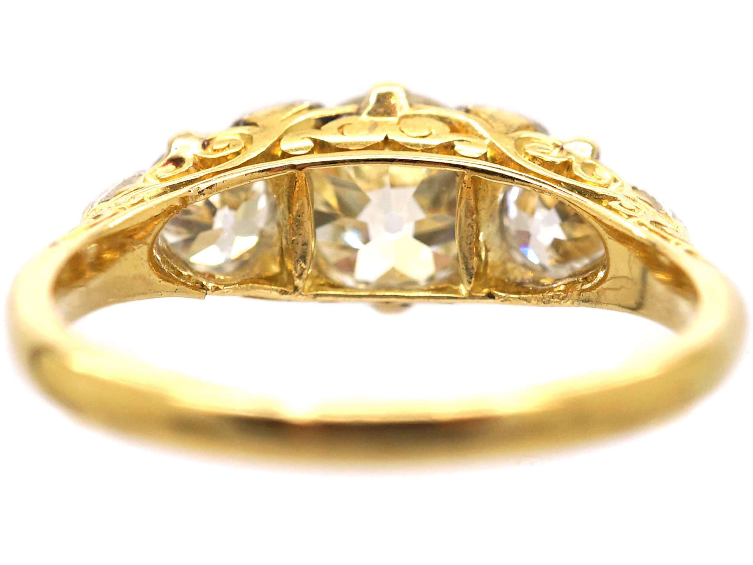 Victorian 18ct Gold, Three Stone Diamond Carved Half Hoop Ring (795S ...