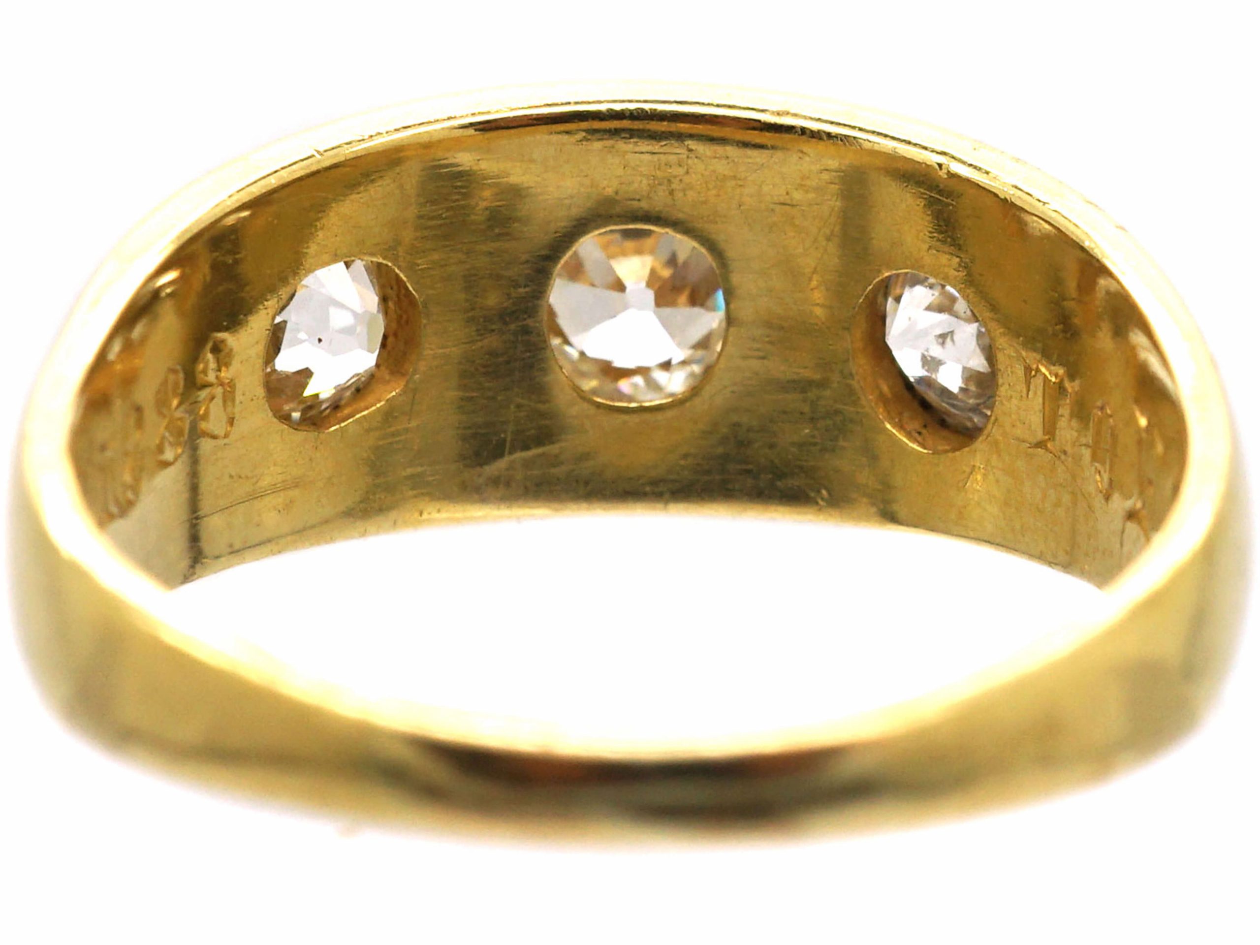 Victorian 18ct Gold, Three Stone Old Mine Cut Diamond Rub Over Set Ring ...