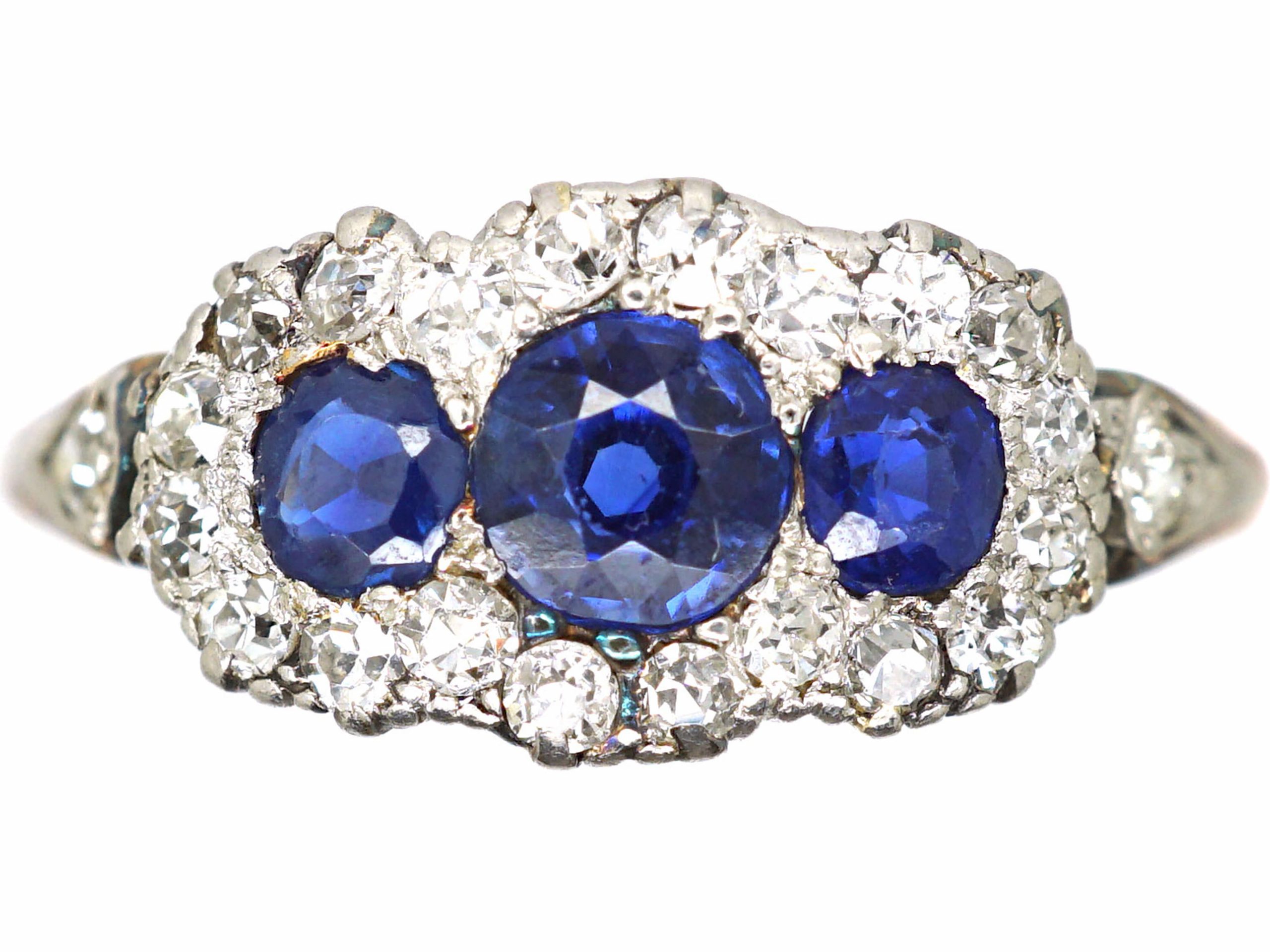 Victorian 18ct Gold, Sapphire & Diamond Three Stone Cluster Ring (790S ...