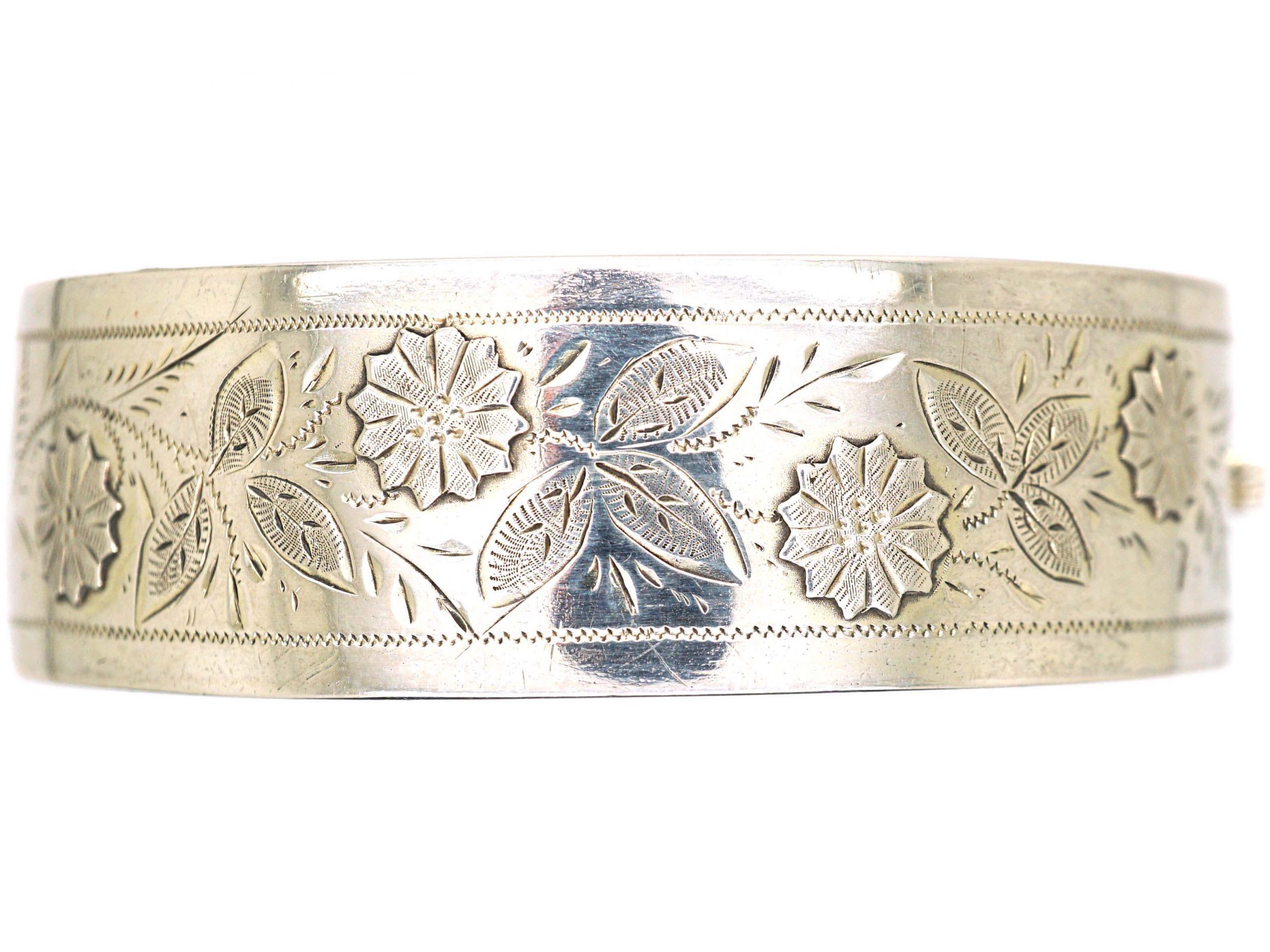 Victorian Silver Bangle with Flowers Motif (833S) | The Antique ...