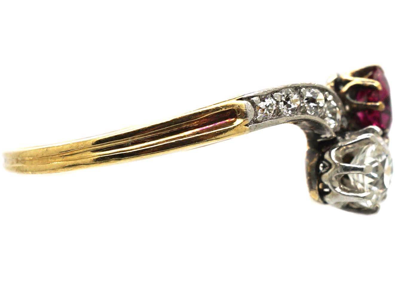 Edwardian 18ct Gold & Platinum, Diamond & Ruby Crossover Ring (847S ...