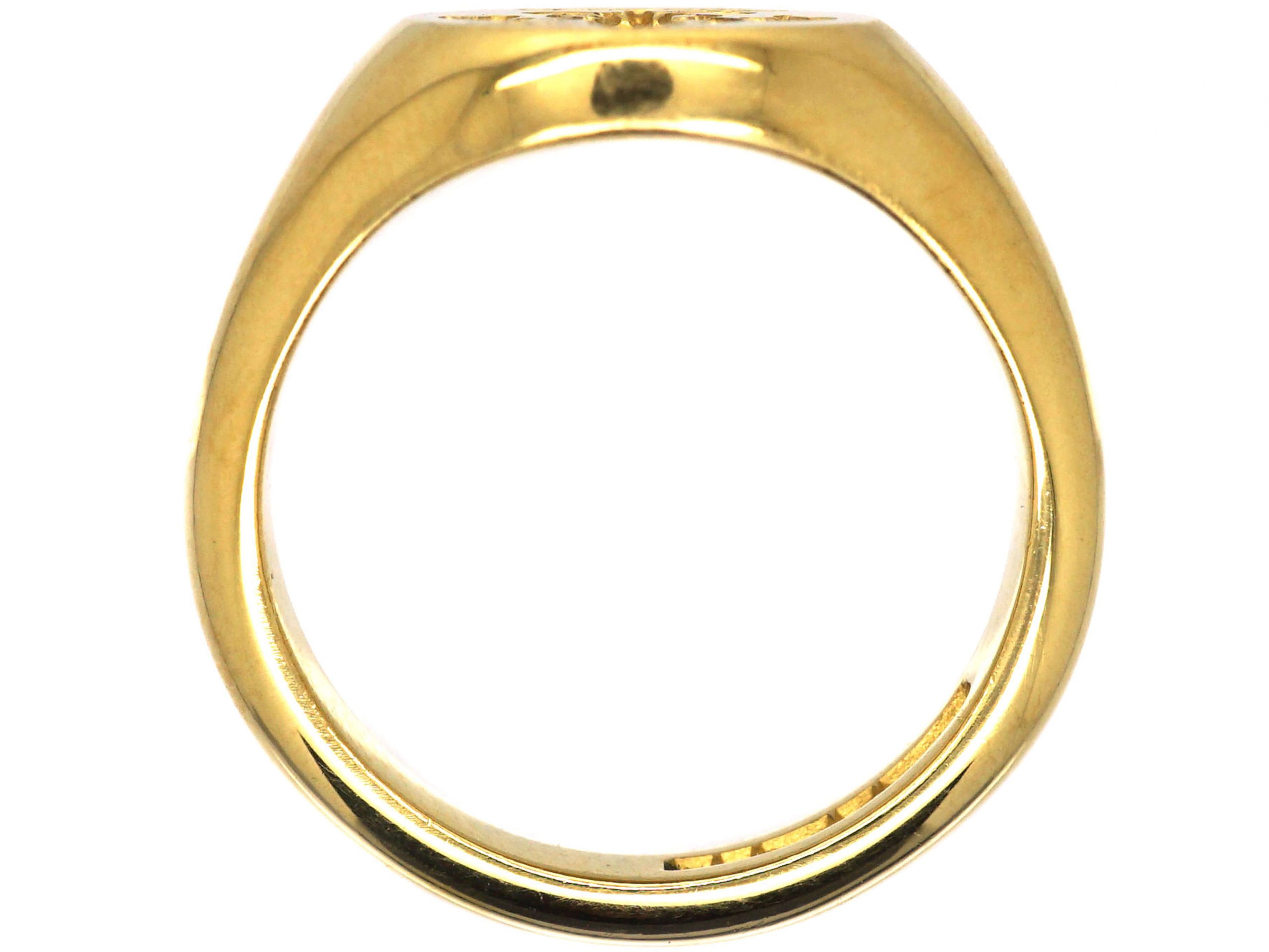 18ct Gold Signet Ring Engraved with a Fleur de Lys & Snake Entwined by ...