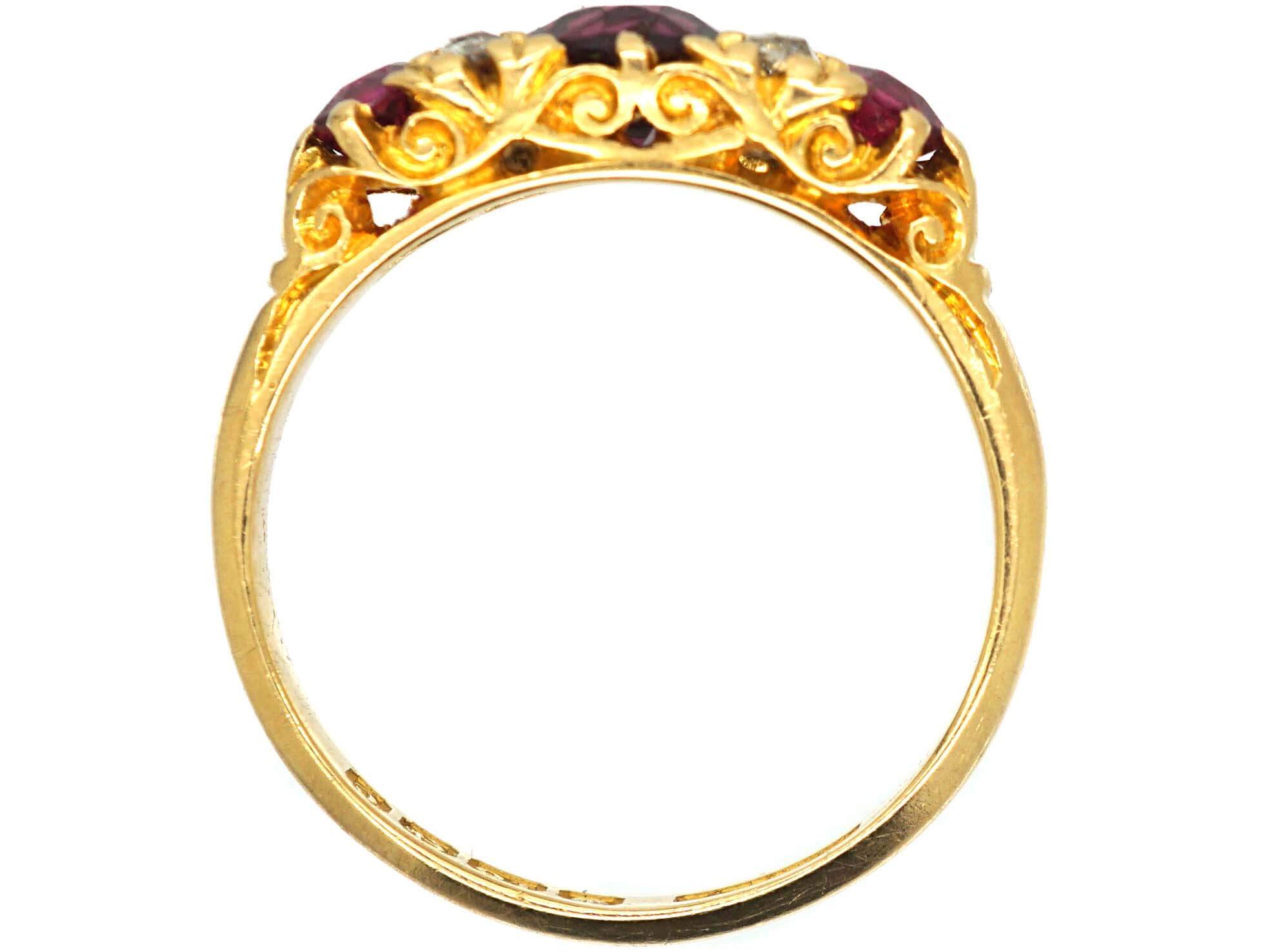 Edwardian 18ct Gold Three Stone Ruby & Diamond Ring (821S) | The ...
