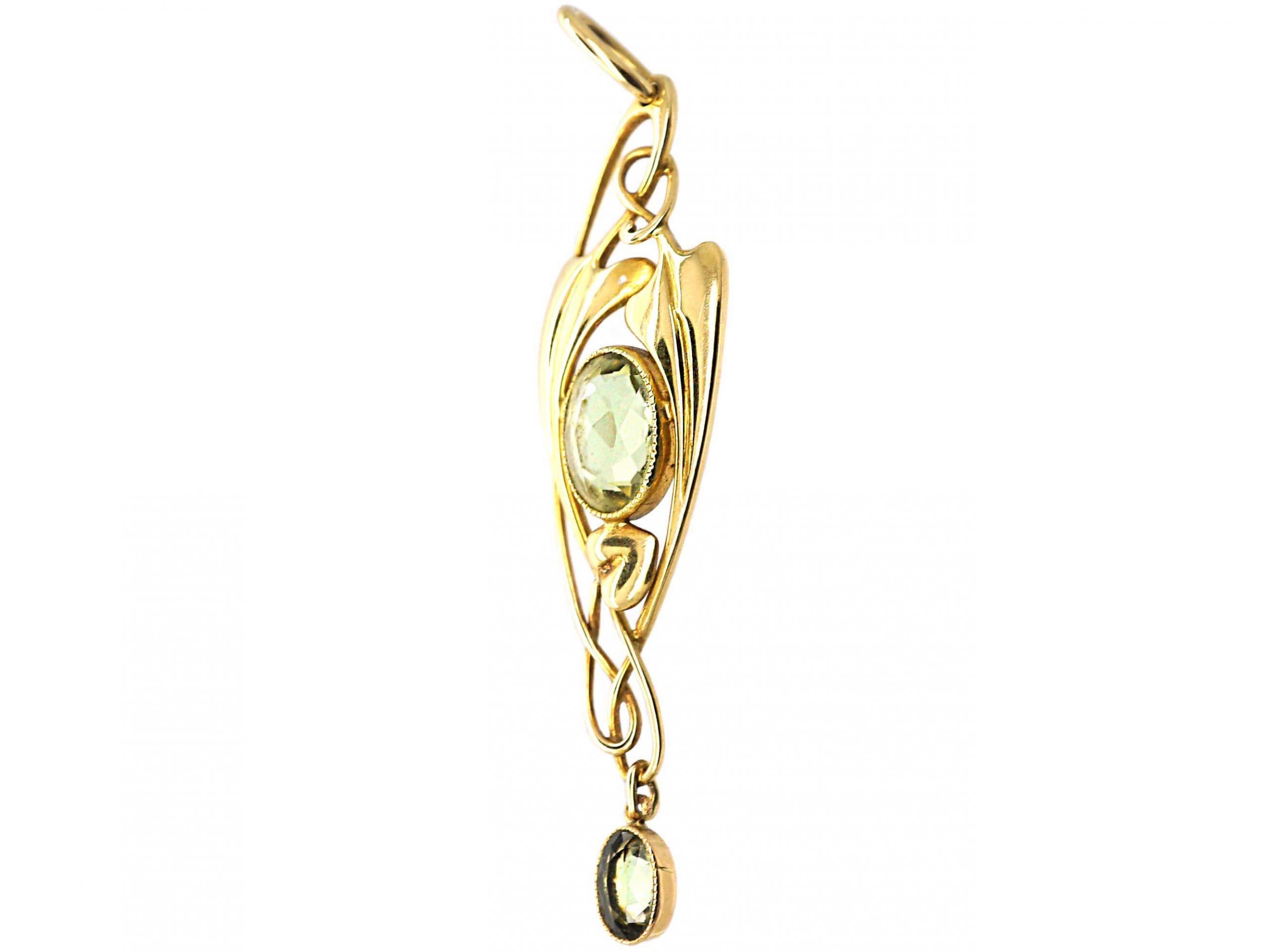 Art Nouveau 15ct Gold & Green Tourmaline Pendant by Murrle Bennett & Co ...