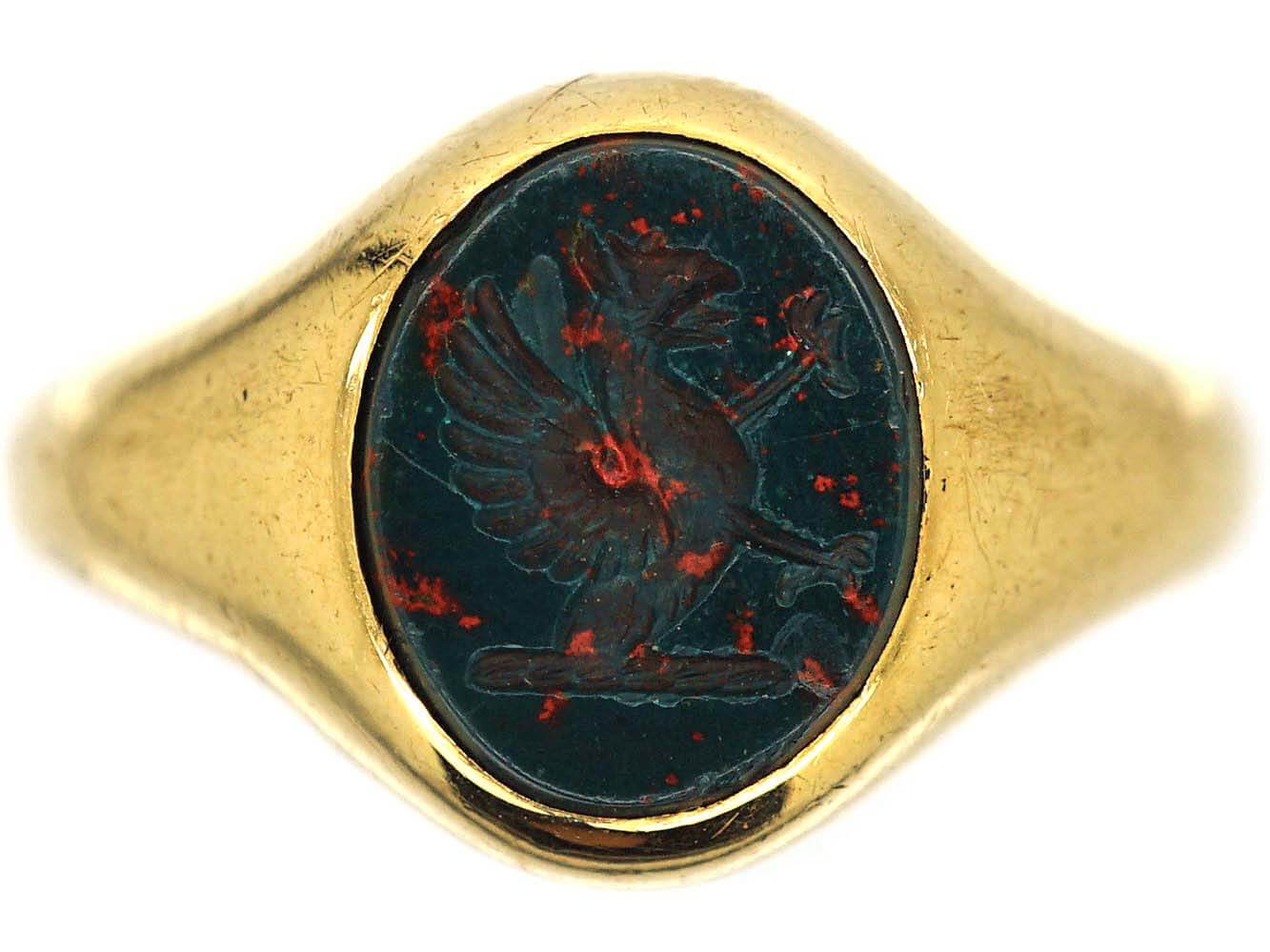 Edwardian 18ct Gold & Bloodstone Signet ring with Griffin Intaglio ...