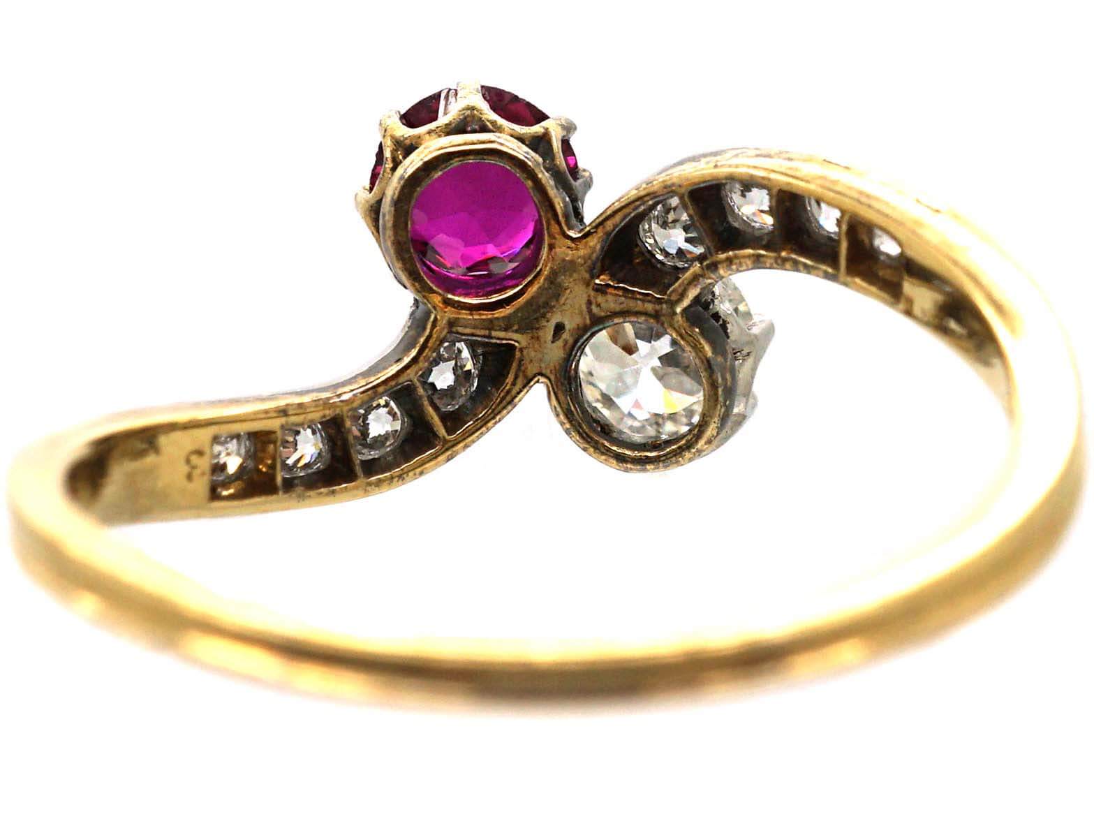 Edwardian 18ct Gold & Platinum, Diamond & Ruby Crossover Ring (847S ...