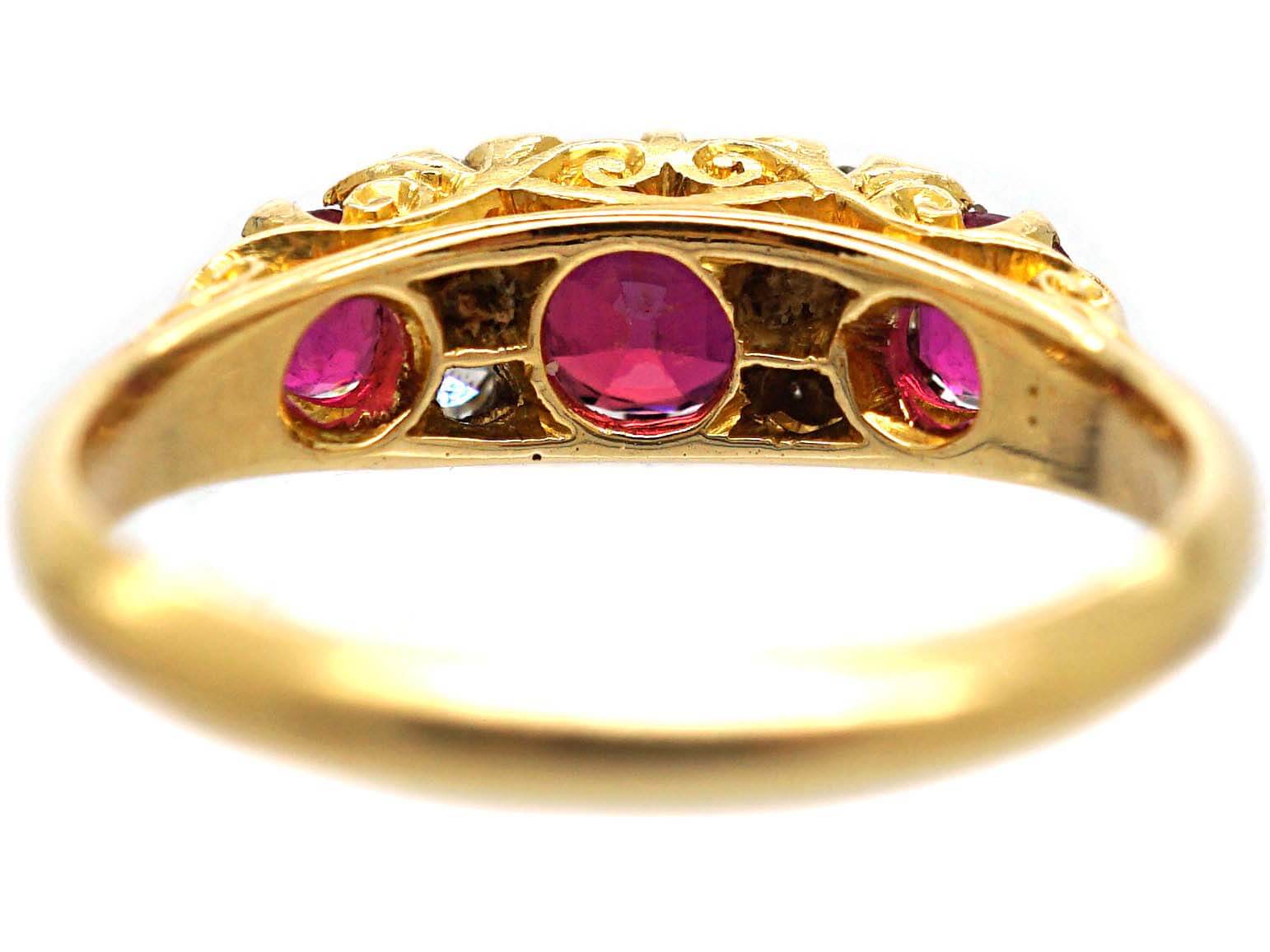 Edwardian 18ct Gold Three Stone Ruby & Diamond Ring (821S) | The ...