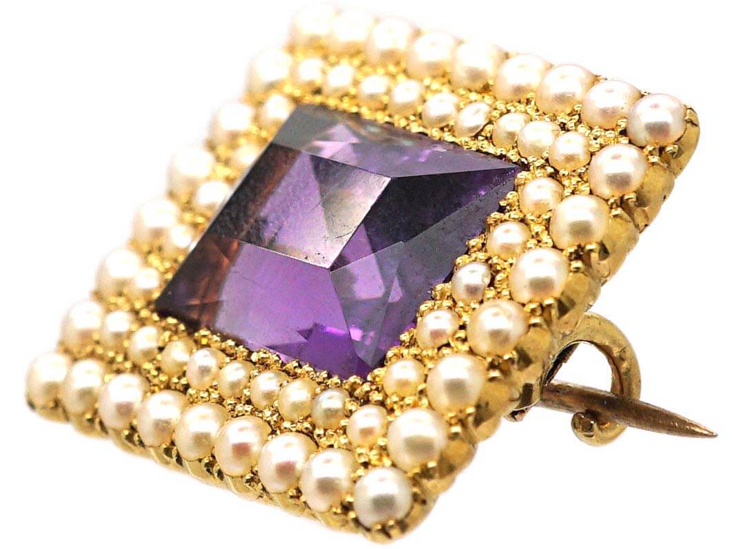 Edwardian Amethyst & Natural Split Pearl Rectangular Shaped Brooch ...
