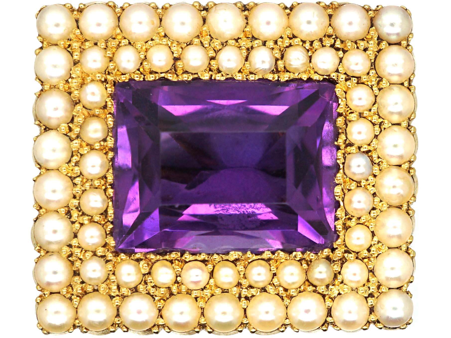 Edwardian Amethyst & Natural Split Pearl Rectangular Shaped Brooch ...
