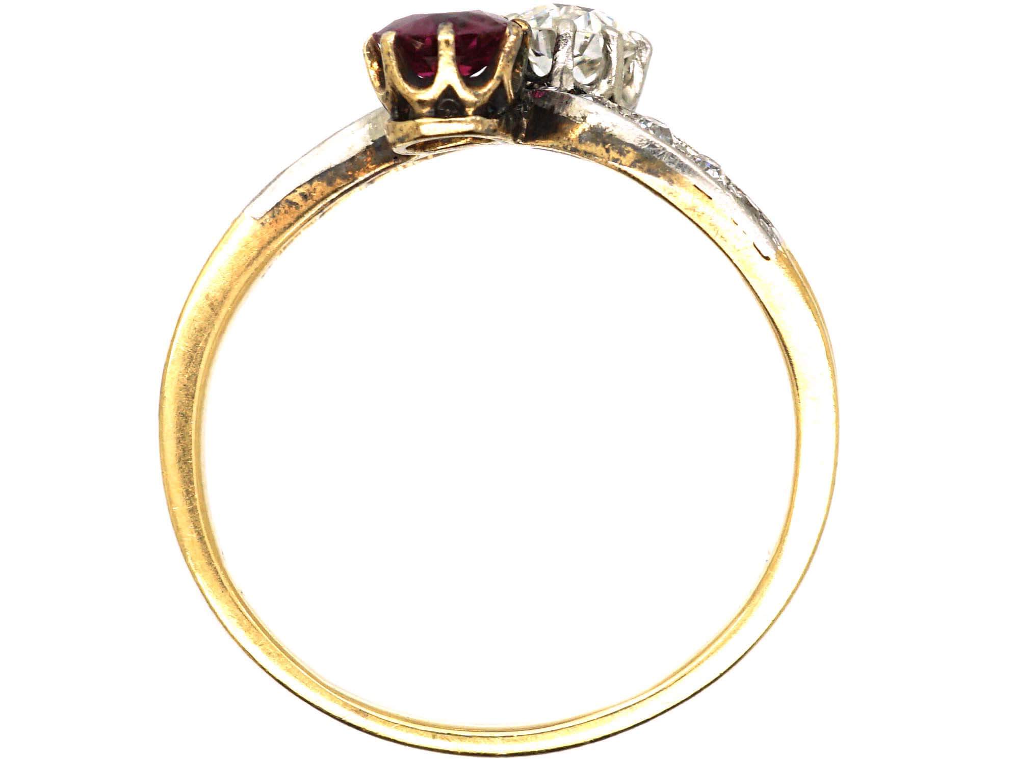Edwardian 18ct Gold & Platinum, Diamond & Ruby Crossover Ring (847S ...