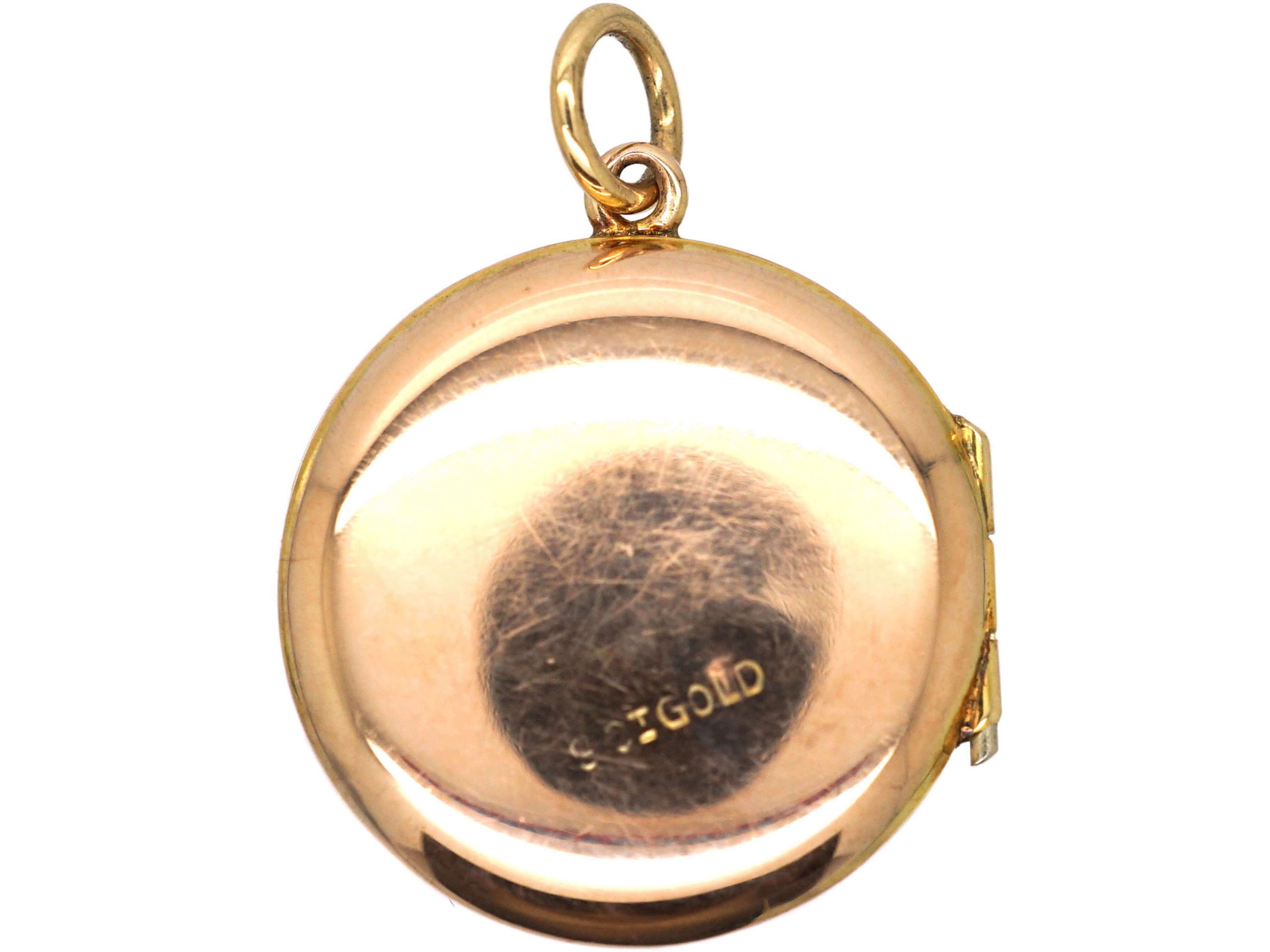 Edwardian 9ct Gold Small Round Locket with Engraved Leaf Motif (153T ...