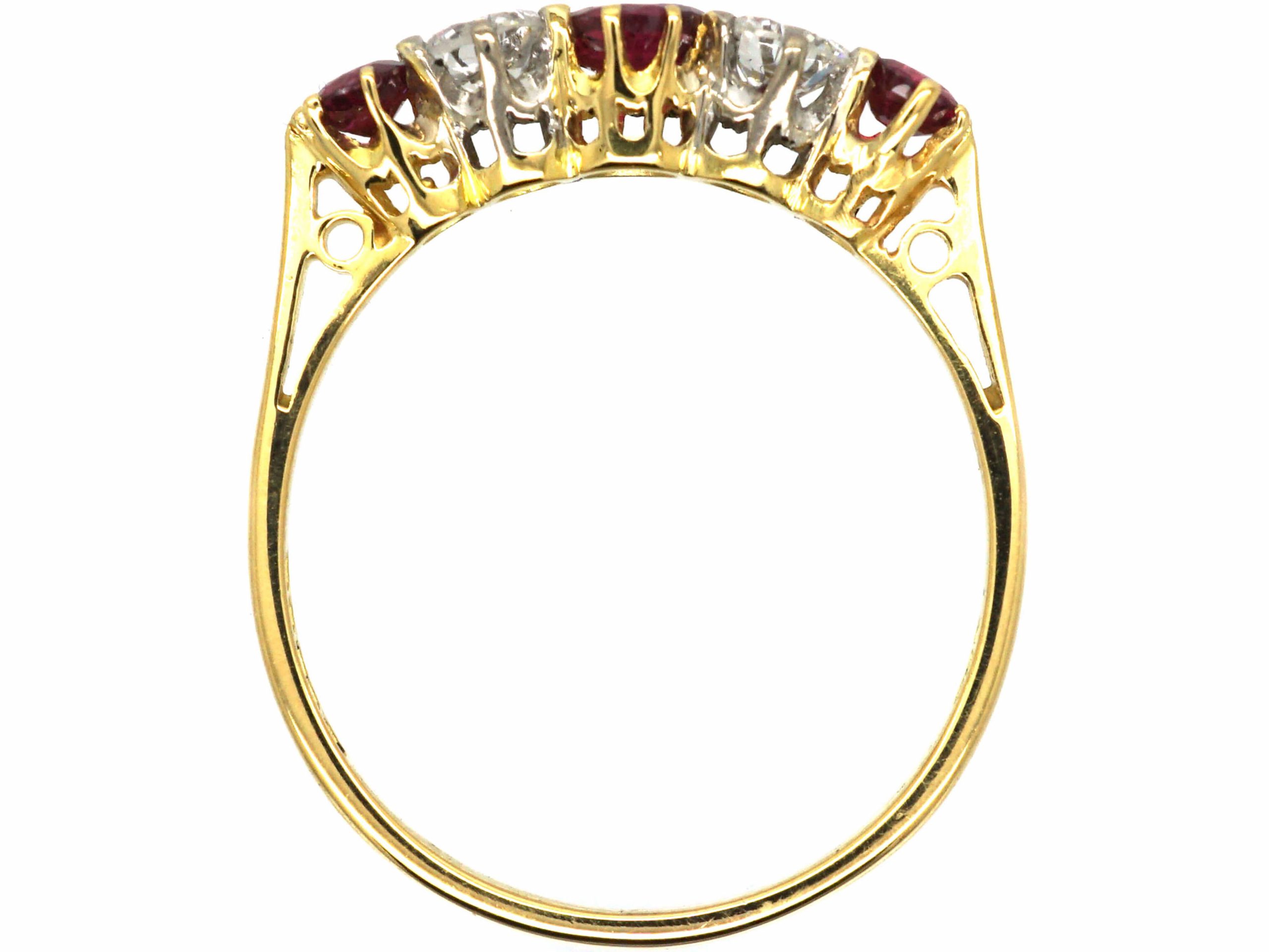 18ct Gold, Ruby & Diamond Five Stone Ring (55T) | The Antique Jewellery Company