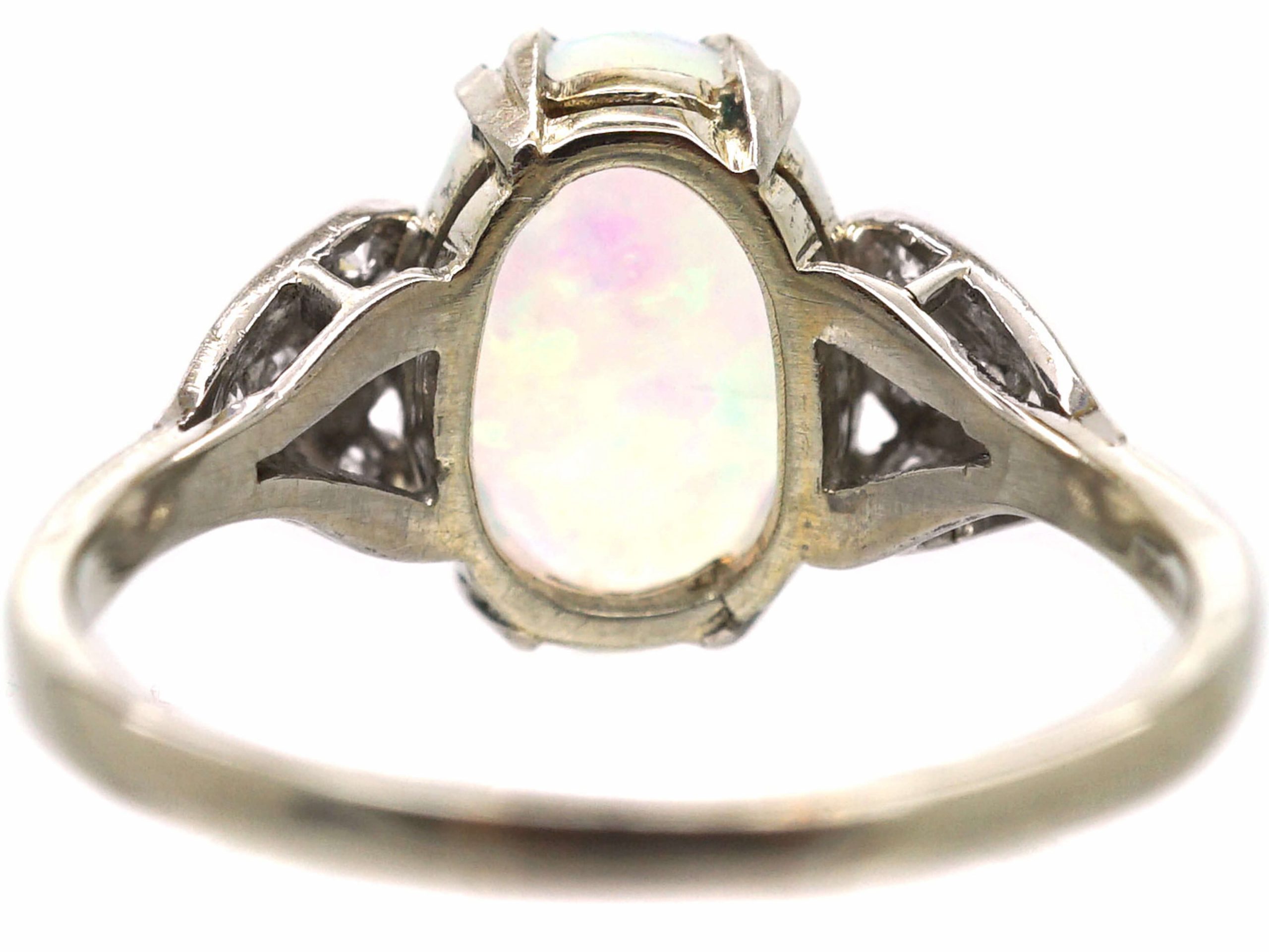 Art Deco 18ct White Gold & Platinum, Water Opal Ring with Diamond set ...