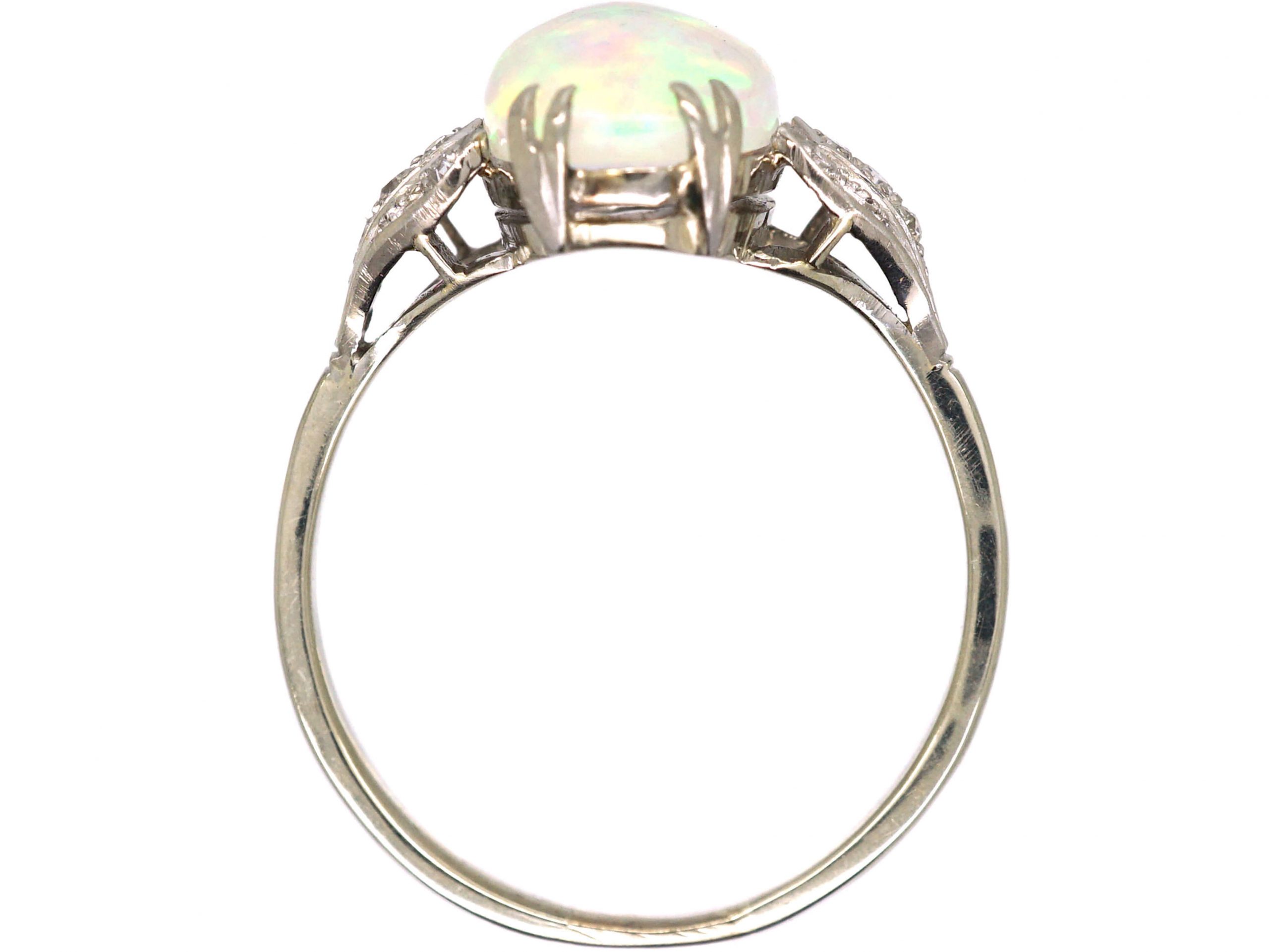 Art Deco 18ct White Gold & Platinum, Water Opal Ring with Diamond set ...