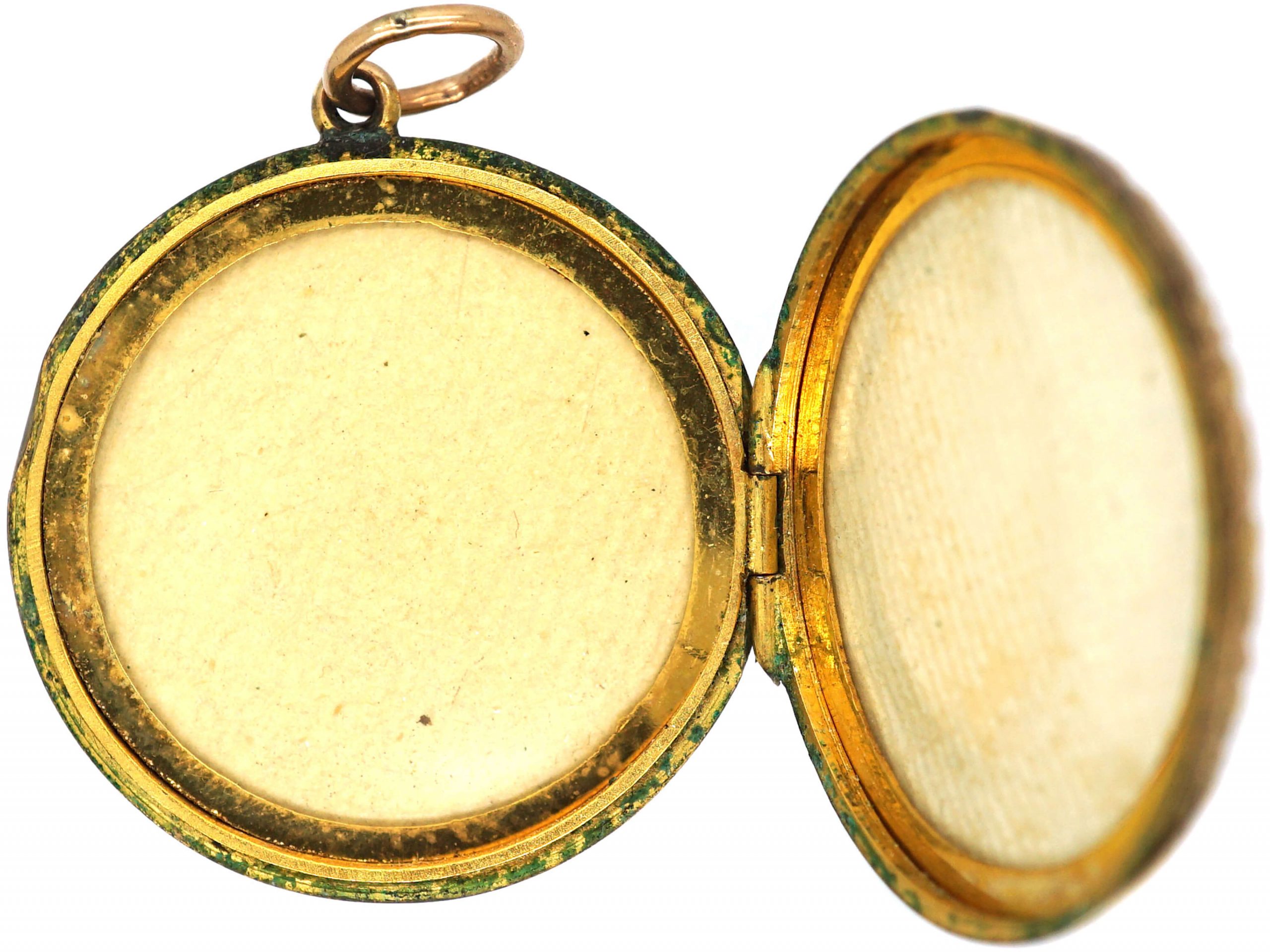 Edwardian 9ct Back & Front Round Locket with Engraved Swallow Motif ...