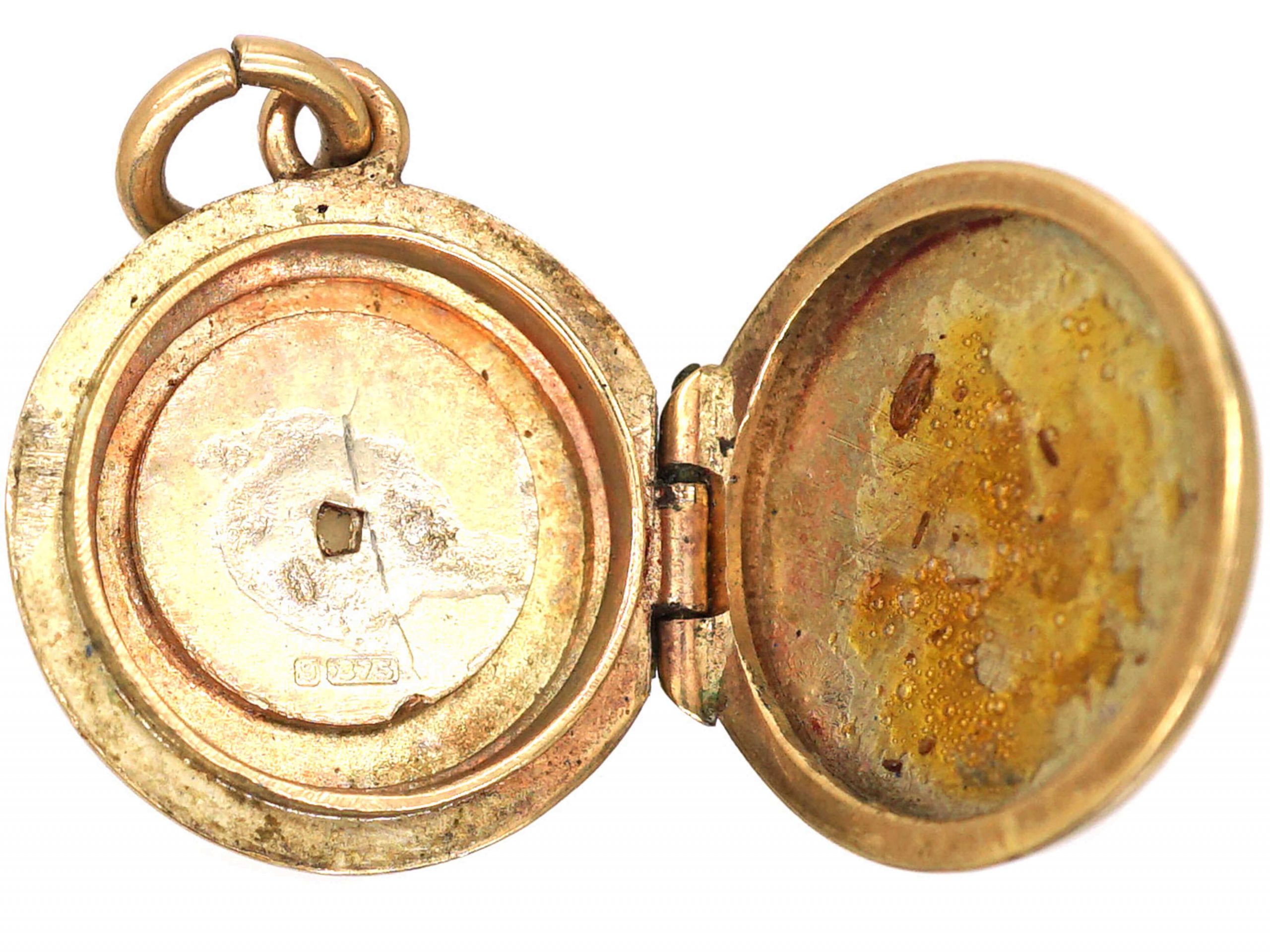 Edwardian Small Round 9ct Gold Locket set with a Natural Split Pearl ...