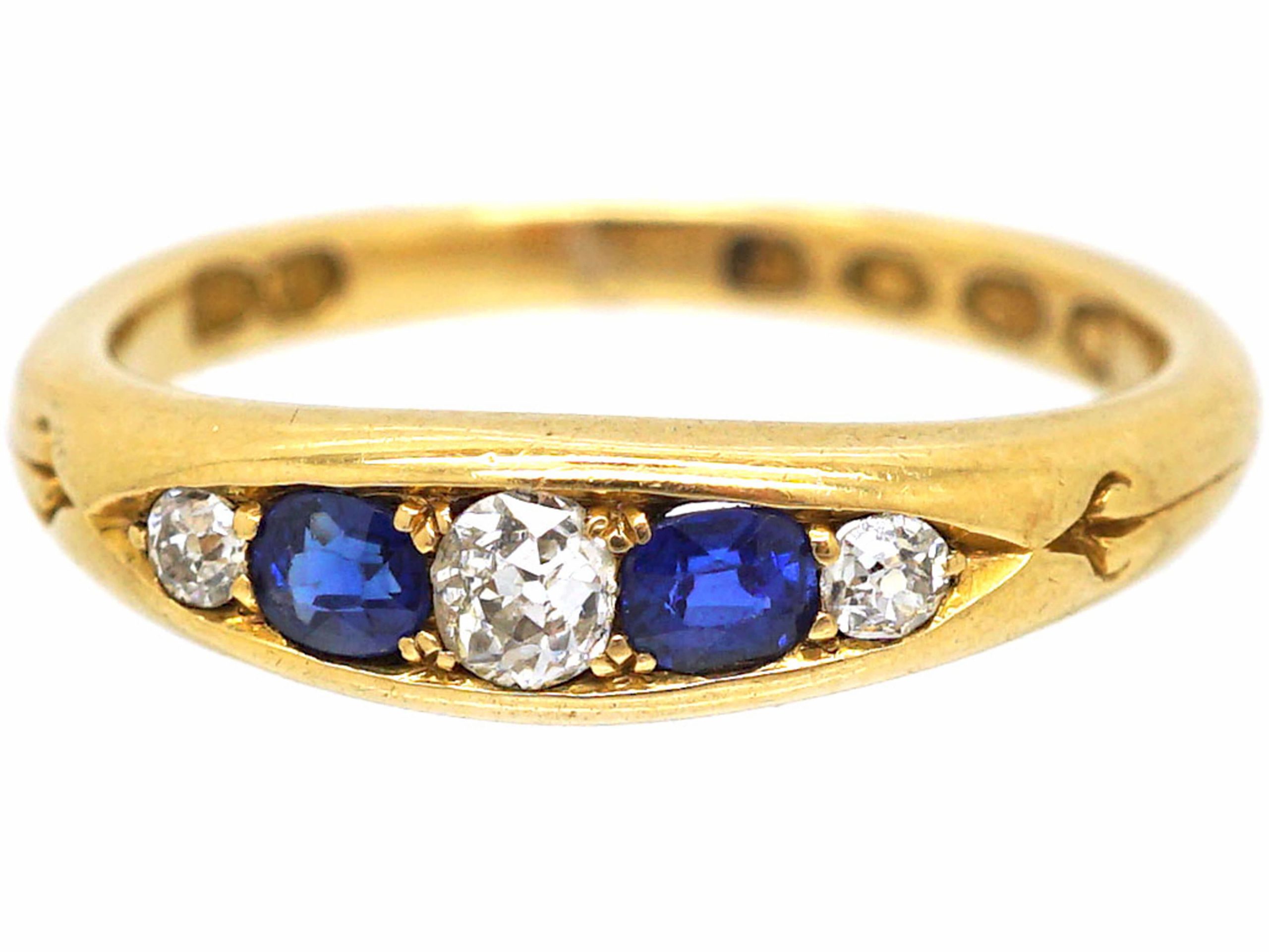 Victorian 18ct Gold Boat Shaped Ring set with Sapphires & Diamonds (67T ...
