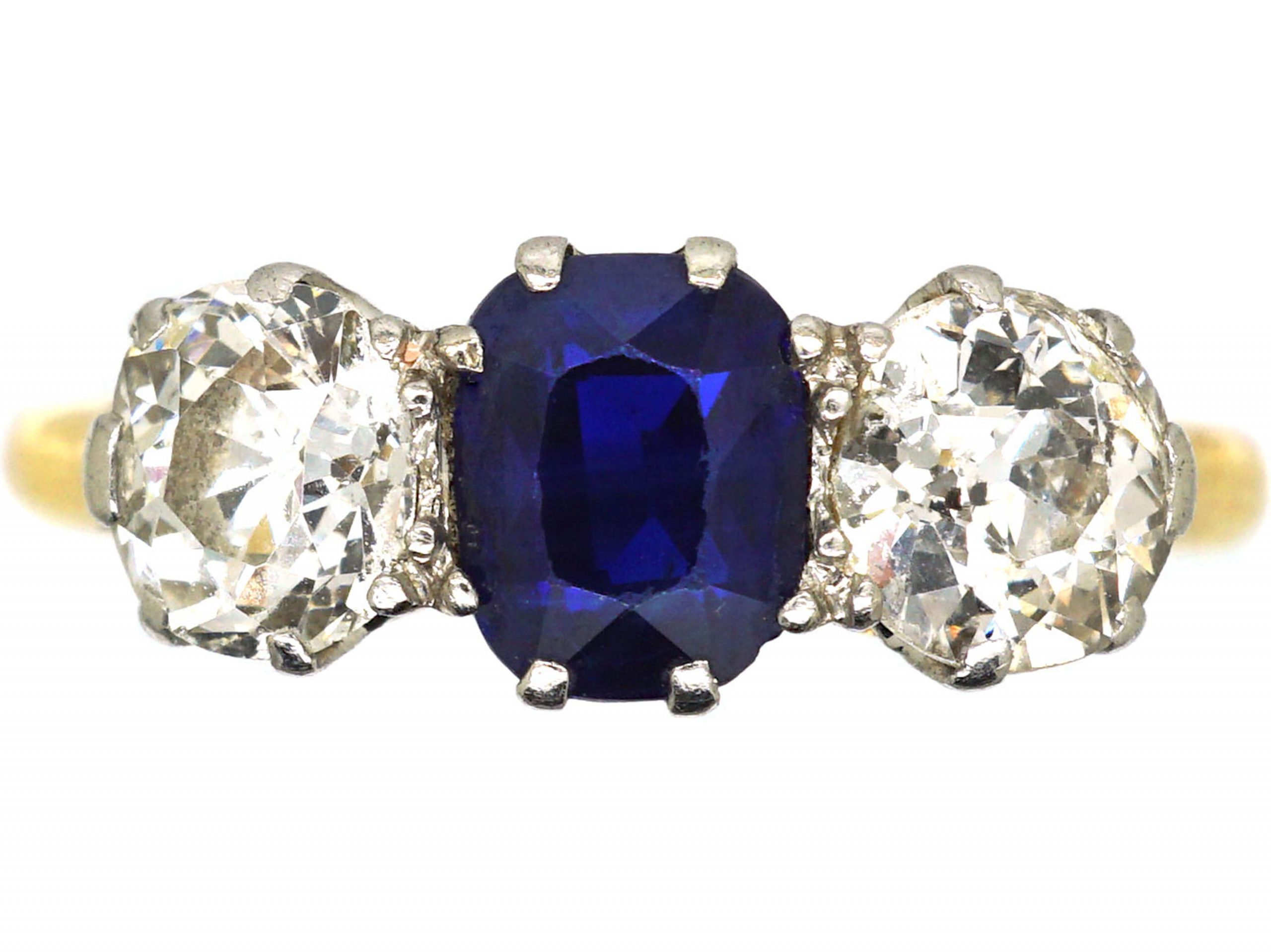 Early 20th Century 18ct Gold, Sapphire & Diamond Three Stone Ring (116T ...