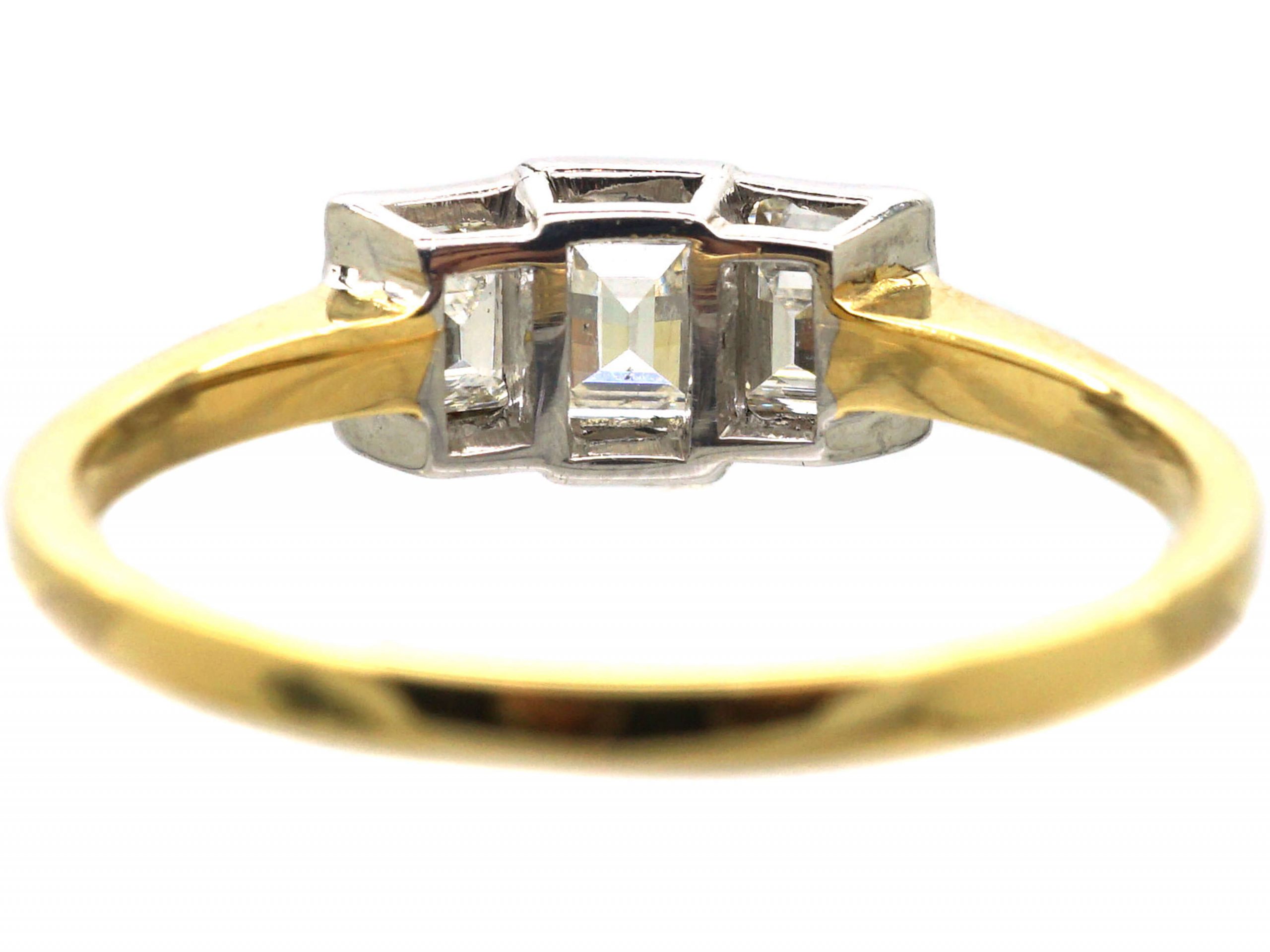 18ct Yellow & White Gold, Three Stone Rectangular Shaped Diamond Ring ...