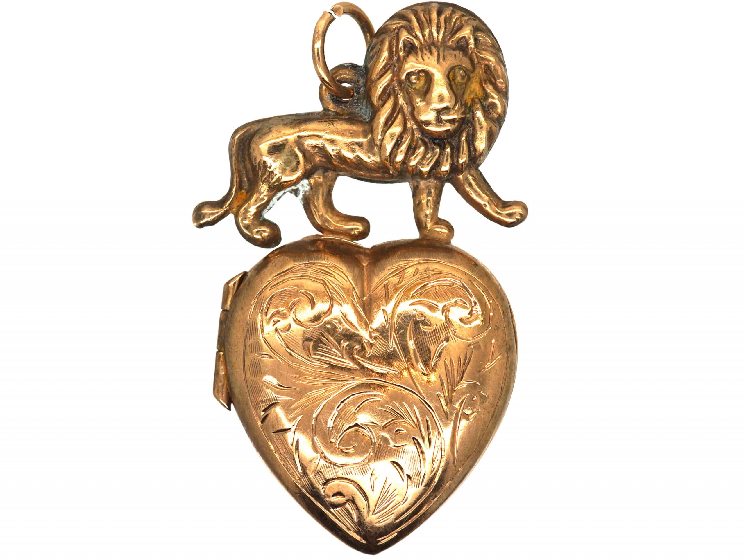Edwardian 9ct Gold Heart Shaped Locket with Lion Above (37T) | The ...