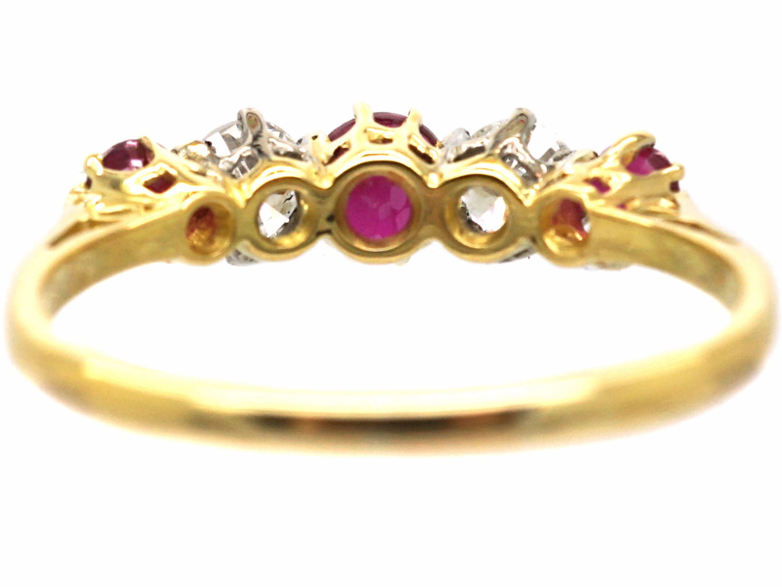 18ct Gold, Ruby & Diamond Five Stone Ring (55T) | The Antique Jewellery ...