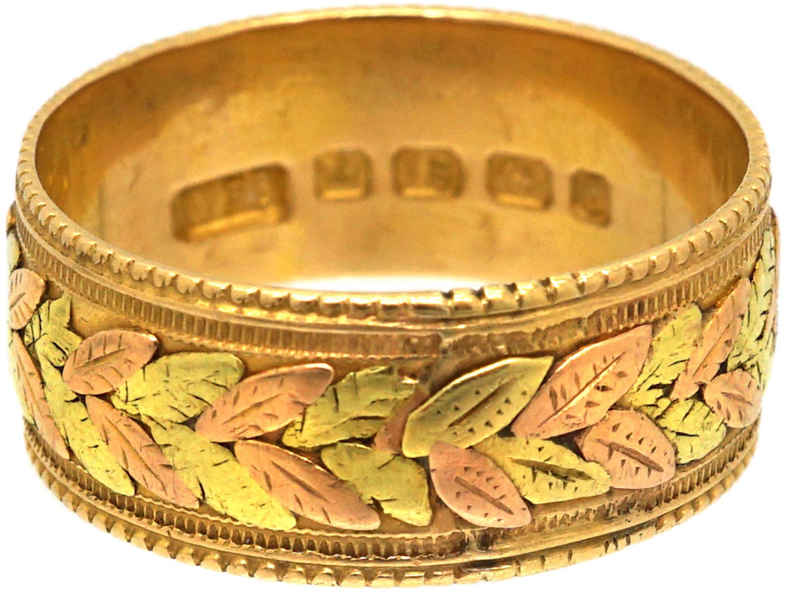 Victorian Three Colour 18ct Gold Wedding Ring with Laurel Leaf Motif ...