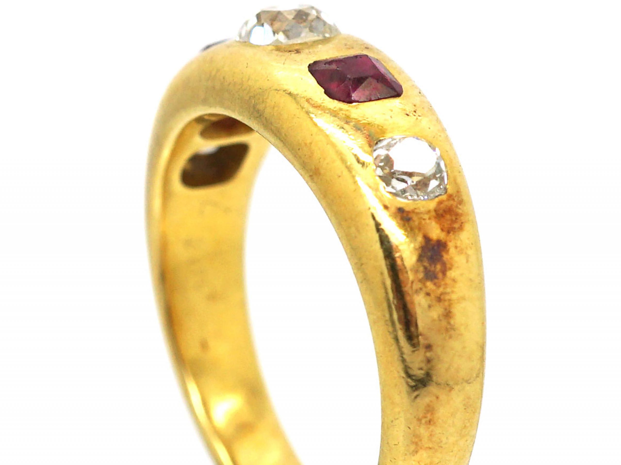 Victorian 18ct Gold, Five Stone Ruby & Diamond Rub Over Set Ring (68T ...