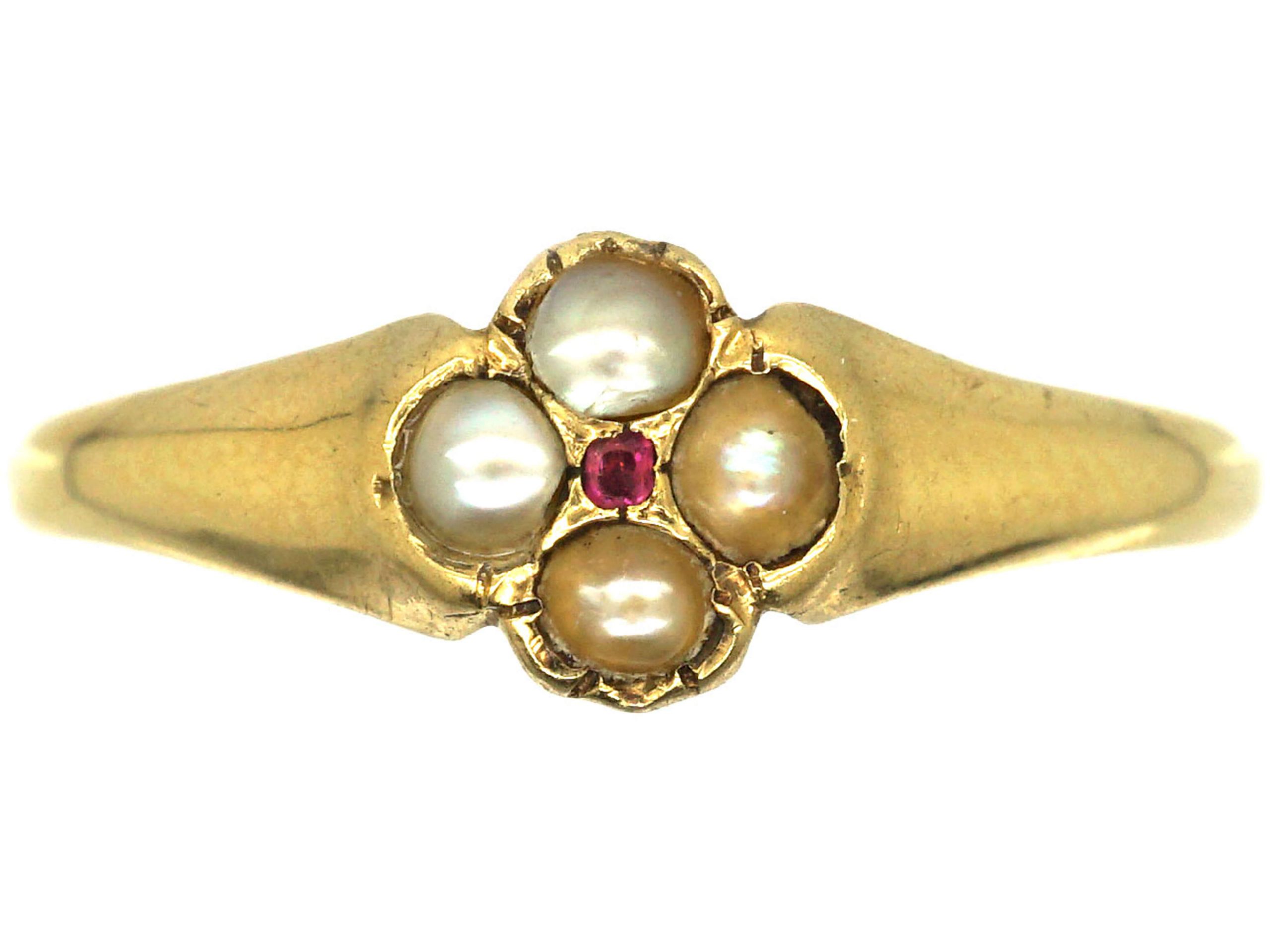 Regency 15ct Gold, Natural Split Pearls & Ruby Flower Ring (2T) | The ...