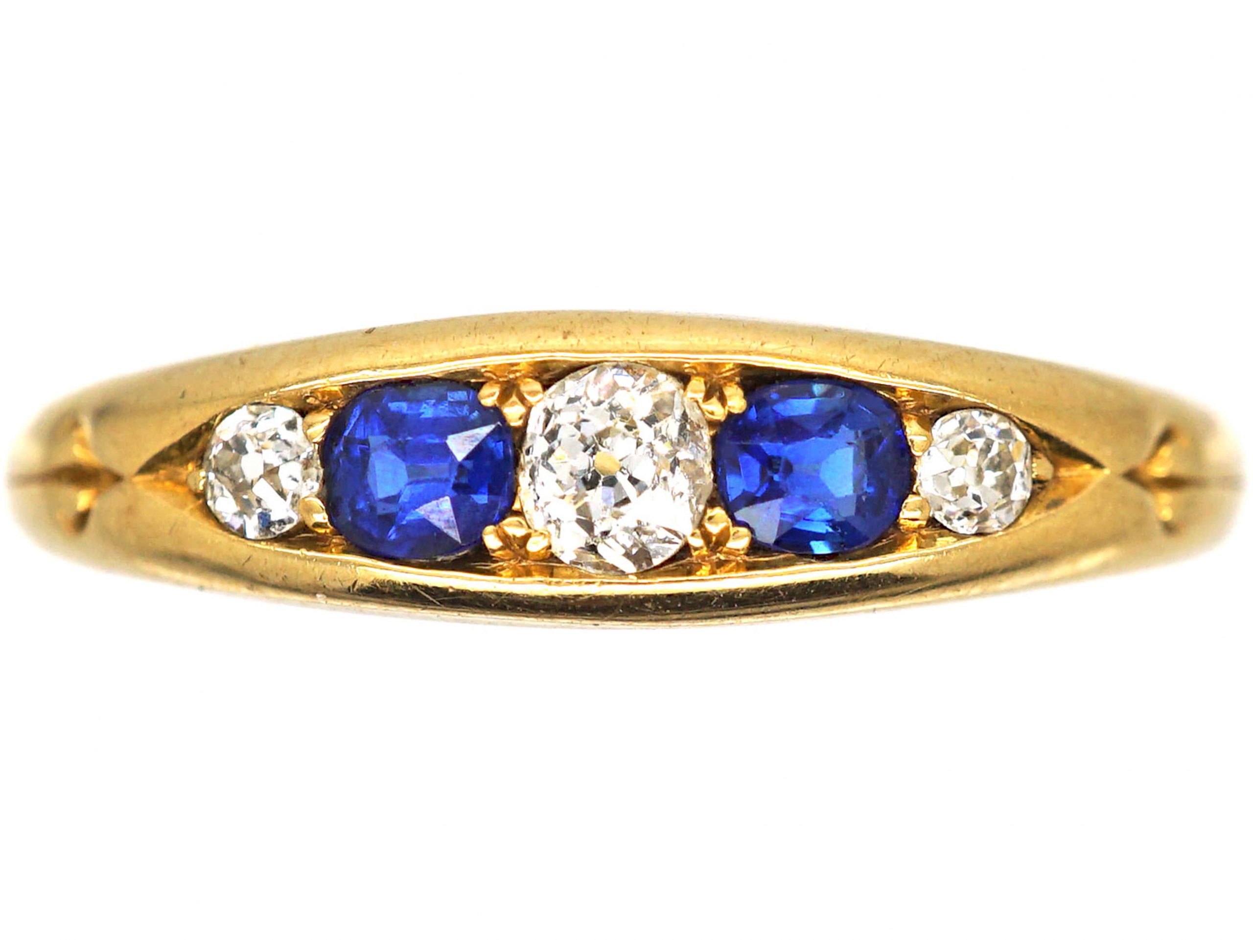 Victorian 18ct Gold Boat Shaped Ring set with Sapphires & Diamonds (67T ...