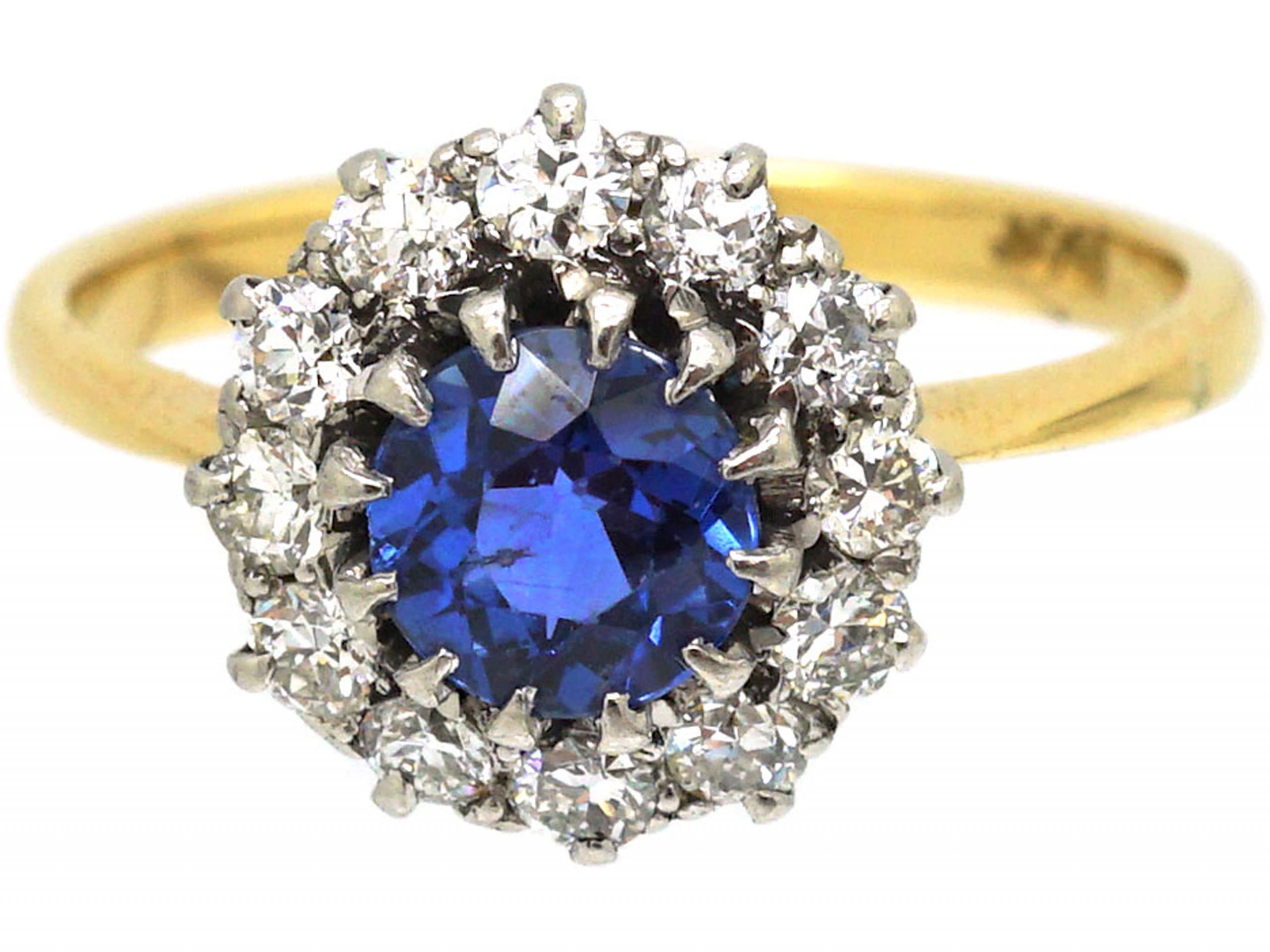 Retro 18ct Gold, Sapphire & Diamond Cluster Ring (33T) | The Antique ...