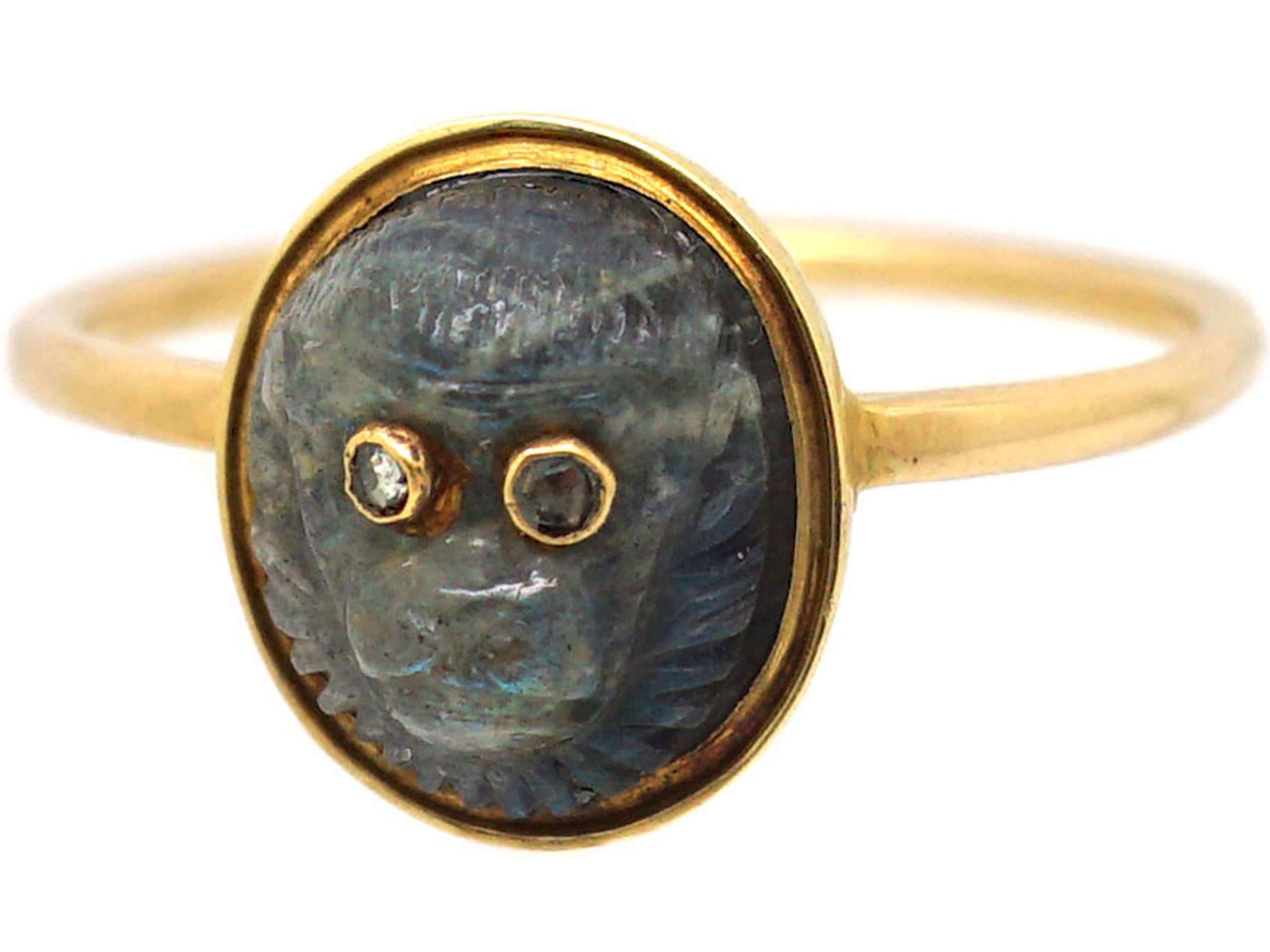 Victorian 15ct Gold & Carved Labradorite Ring of a Monkey (799 R) | The ...