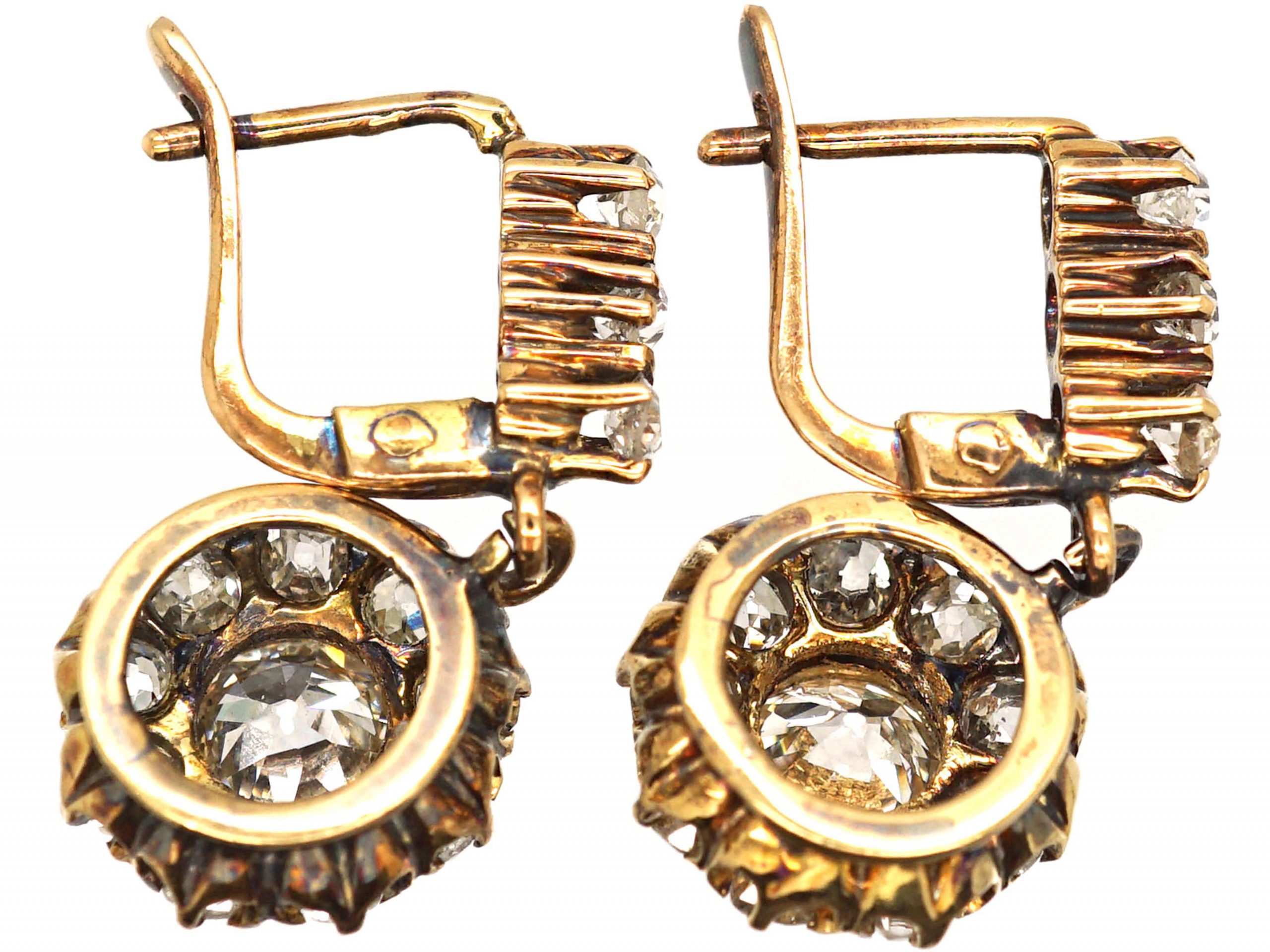 Edwardian 18ct Gold Diamond Cluster Earrings With Three Diamonds Above