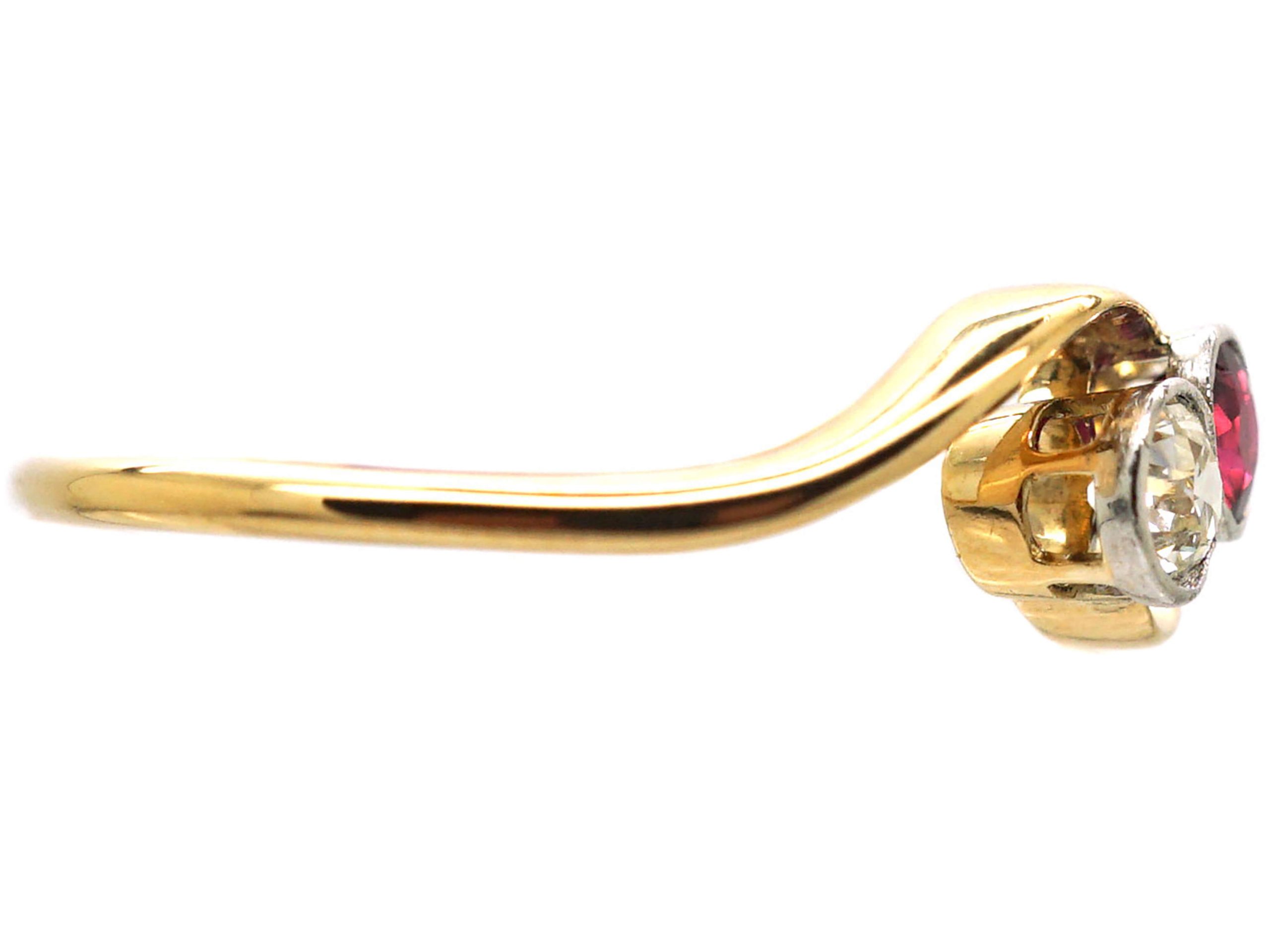 Art Nouveau 18ct Gold, Ruby & Diamond Crossover Ring (182T) | The ...