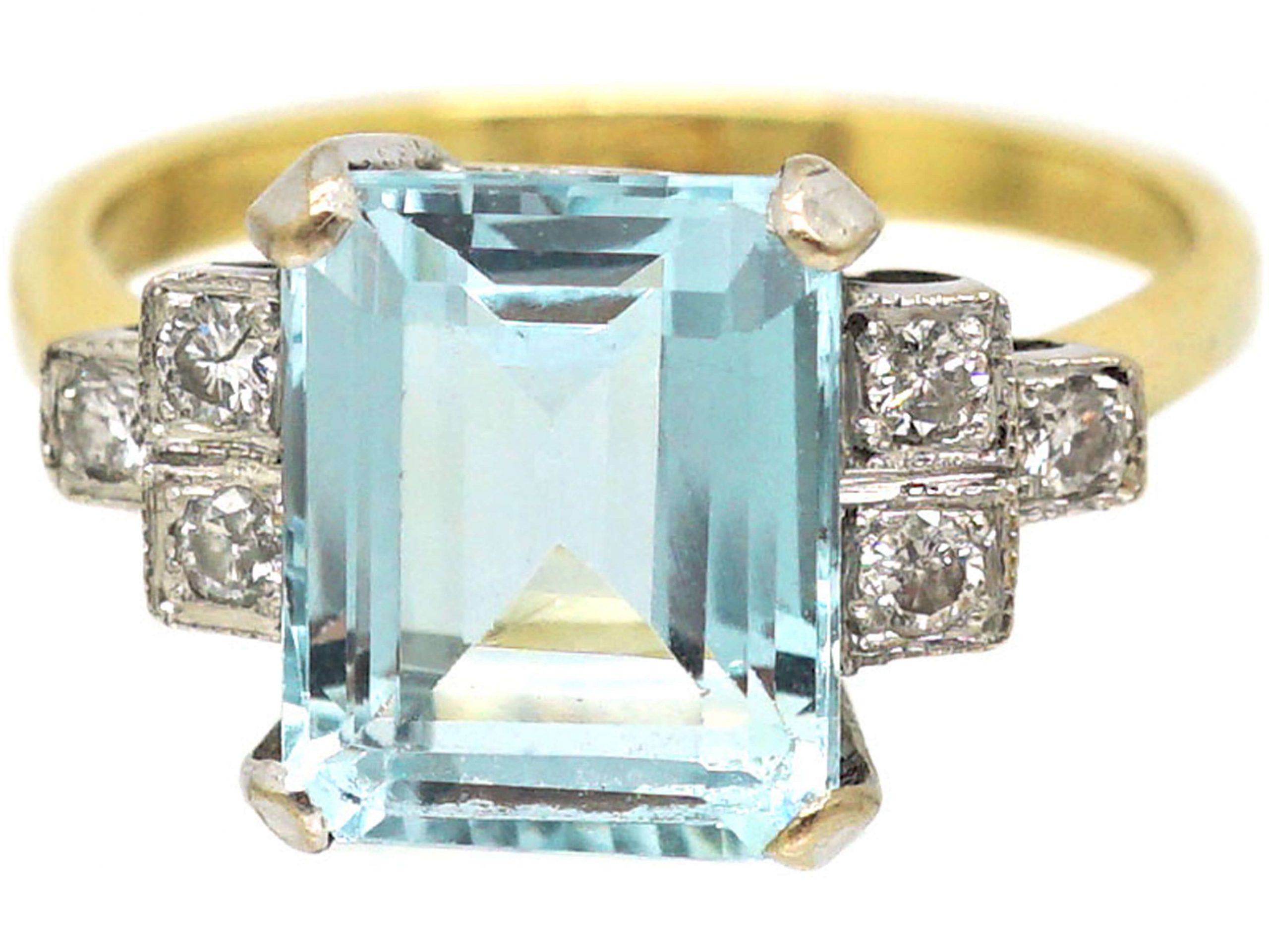 18ct Gold, Rectangular Cut Aquamarine & Diamond Ring (184T) | The ...