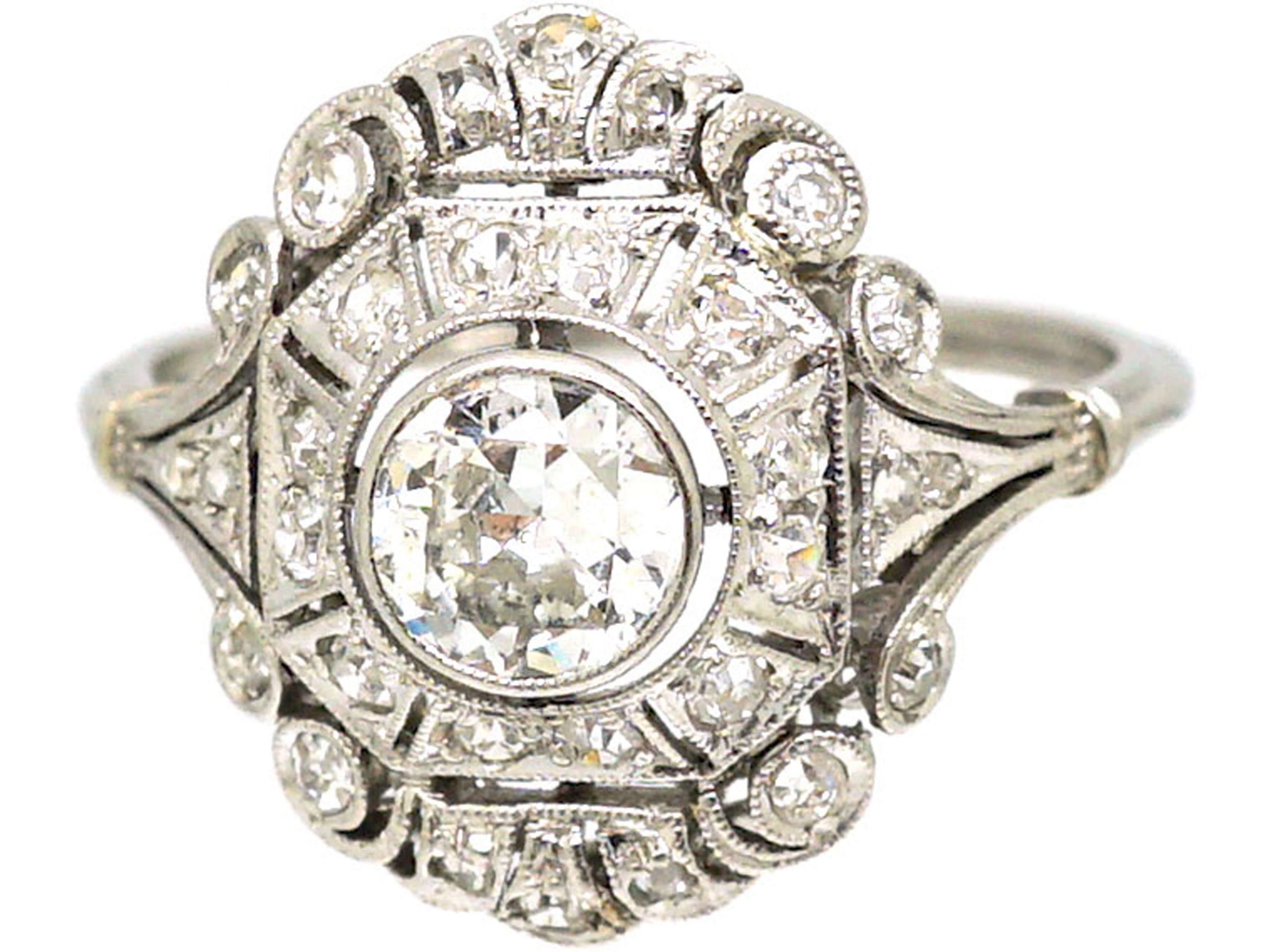 Art Deco Platinum & Diamond Ornate Ring (178T) | The Antique Jewellery ...
