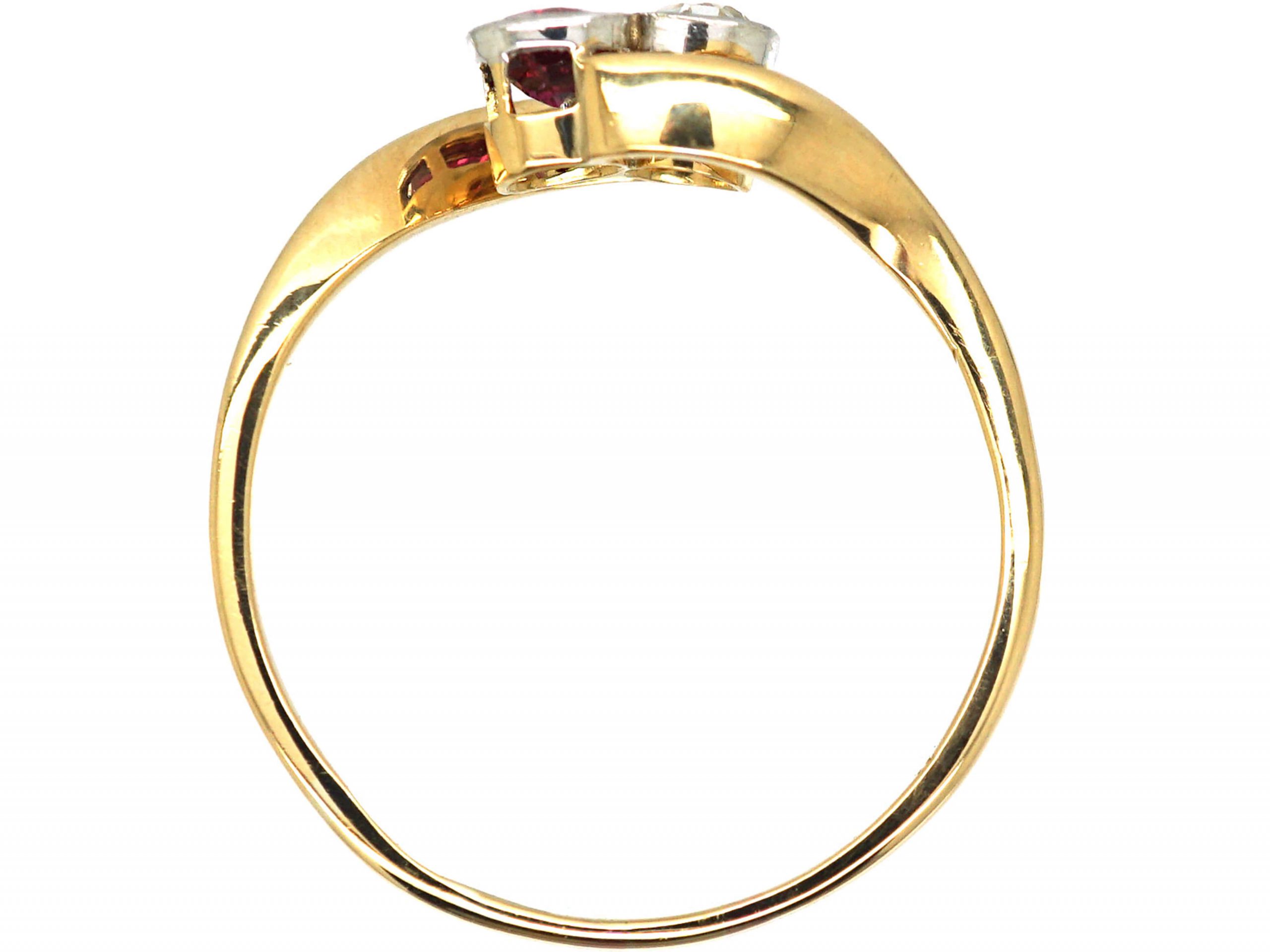 Art Nouveau 18ct Gold, Ruby & Diamond Crossover Ring (182T) | The ...