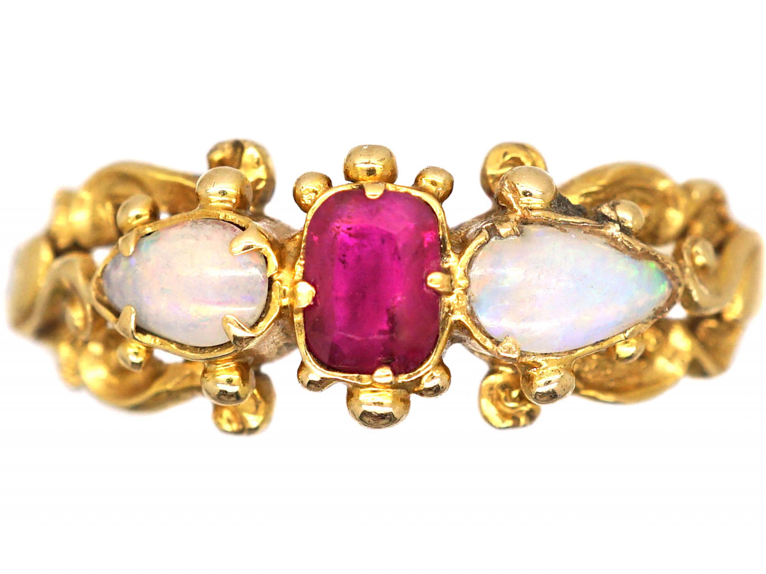 Regency 15ct Gold, Opal & Ruby Ring (164T) | The Antique Jewellery Company