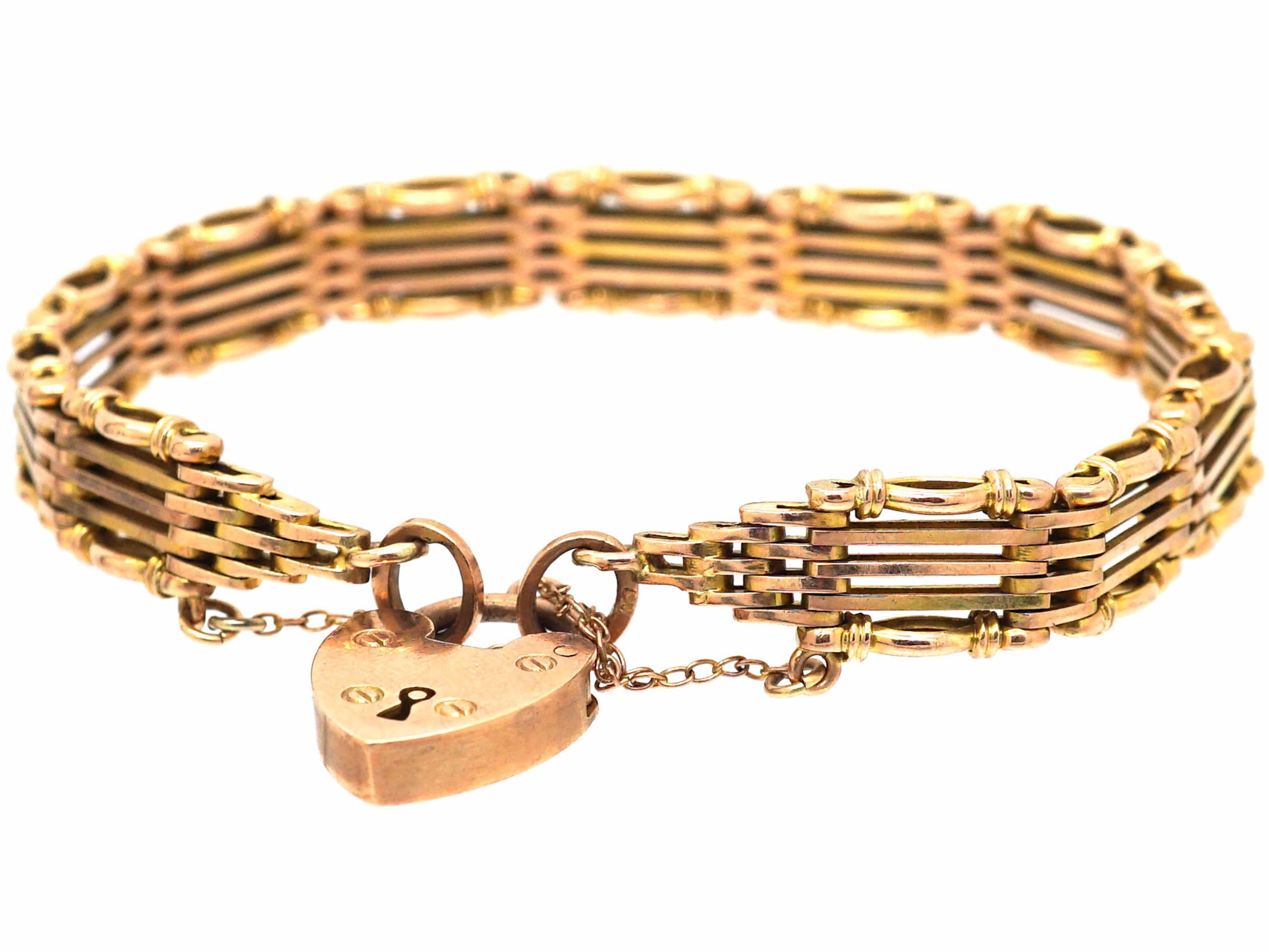 Edwardian 9ct Gold Gate Bracelet with Padlock (636S) | The Antique ...