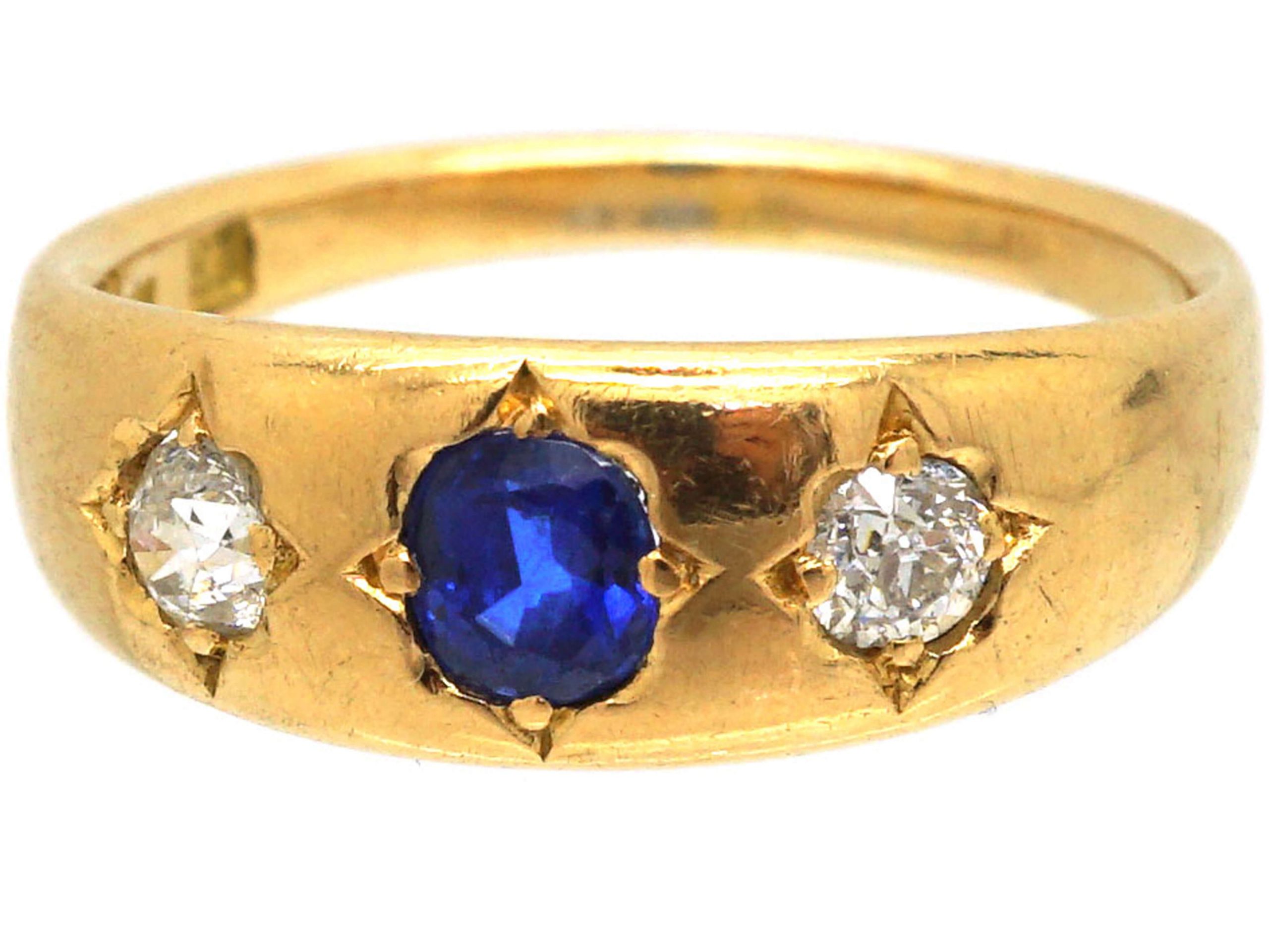 Victorian 18ct Gold Sapphire & Diamond Gypsy Ring (267T) | The Antique ...